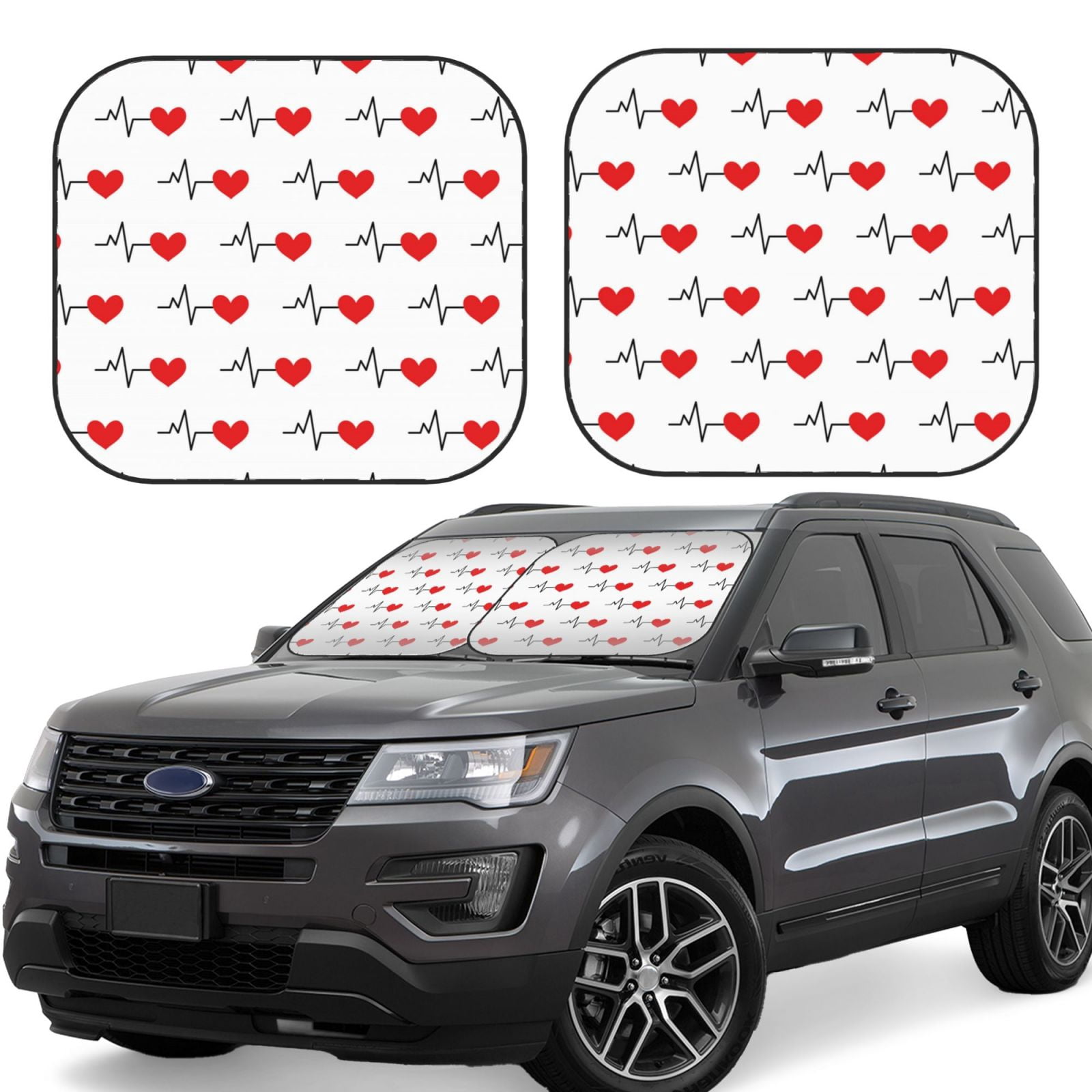 Daiia Heartbeat Symbol 2PCS Car Windshield Sun Shade, Foldable Sun ...
