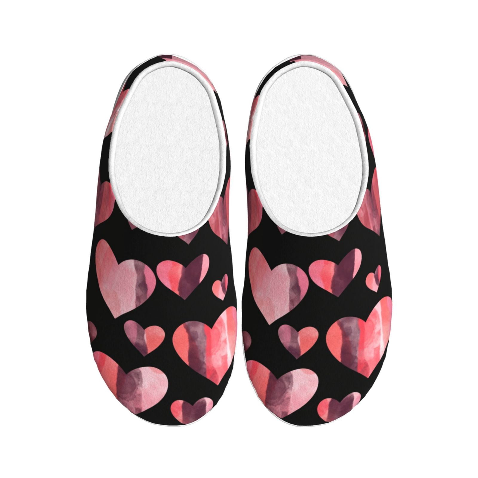 Daiia Hearts Print Women’s Fuzzy Slippers Memory Foam Lightweight House ...