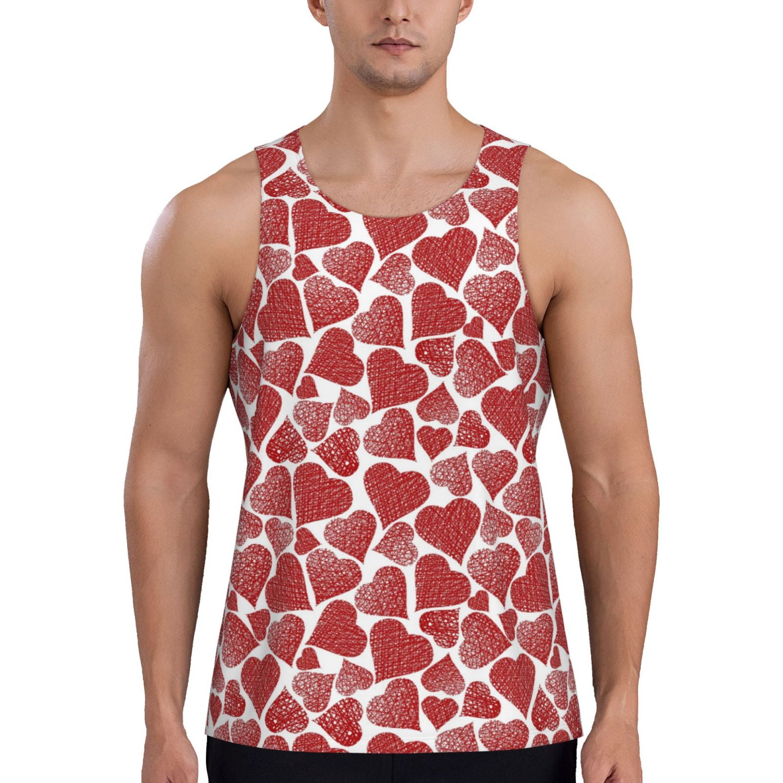 Daiia Hearts Printed Men's Quick Dry Fit Muscle Tank Top Slim-Fit Tank Workout Tank Top ...