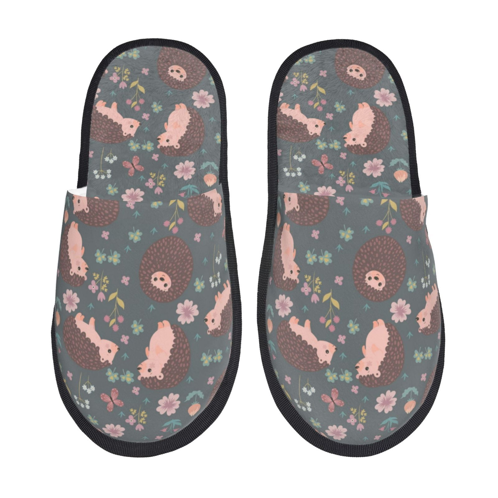 Daiia Hedgehogs and Flowers1 Pattern Furry Slippers for Women and Men ...
