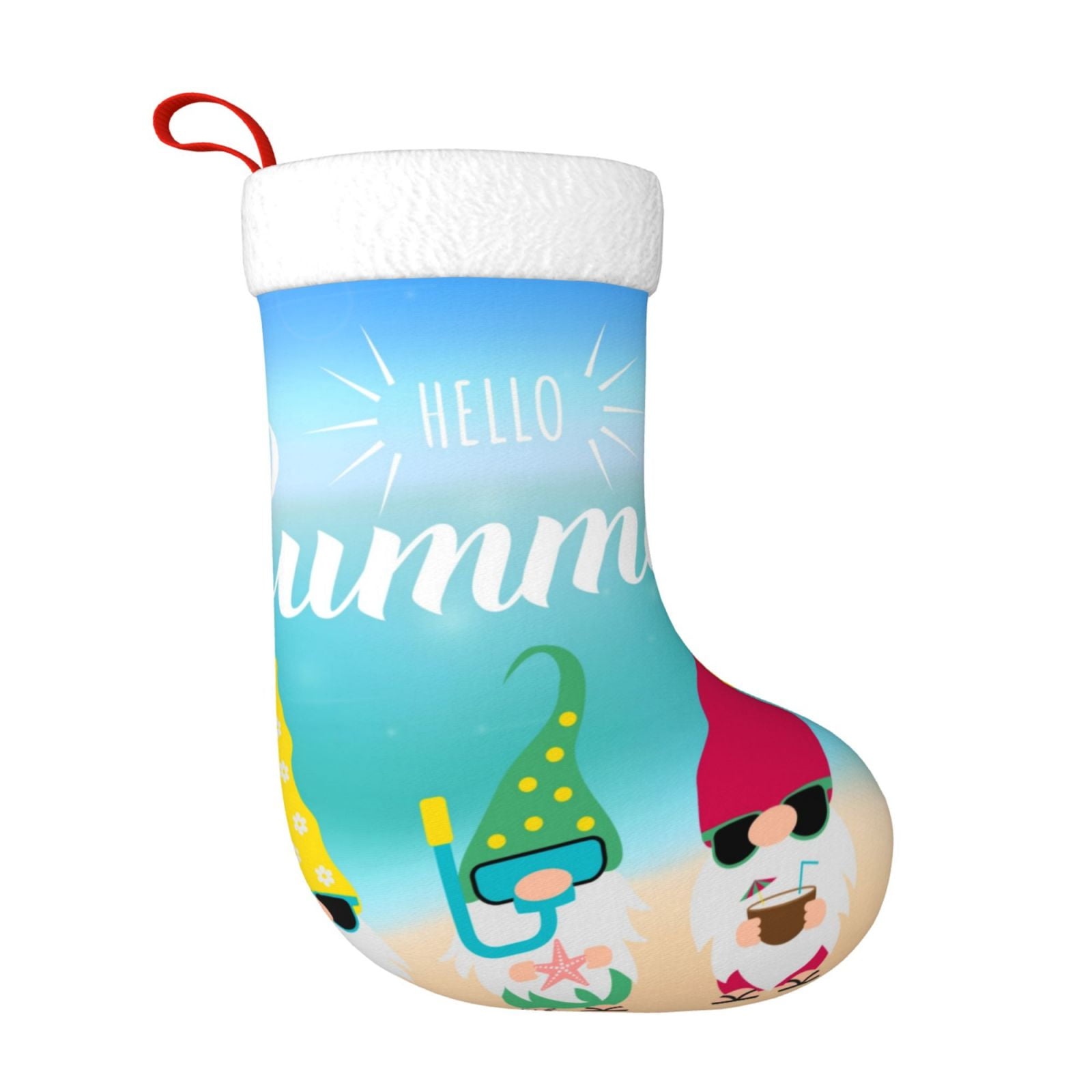 Daiia Hello Summer Gnome 1 Print Christmas Stocking，18"Large Knitted ...