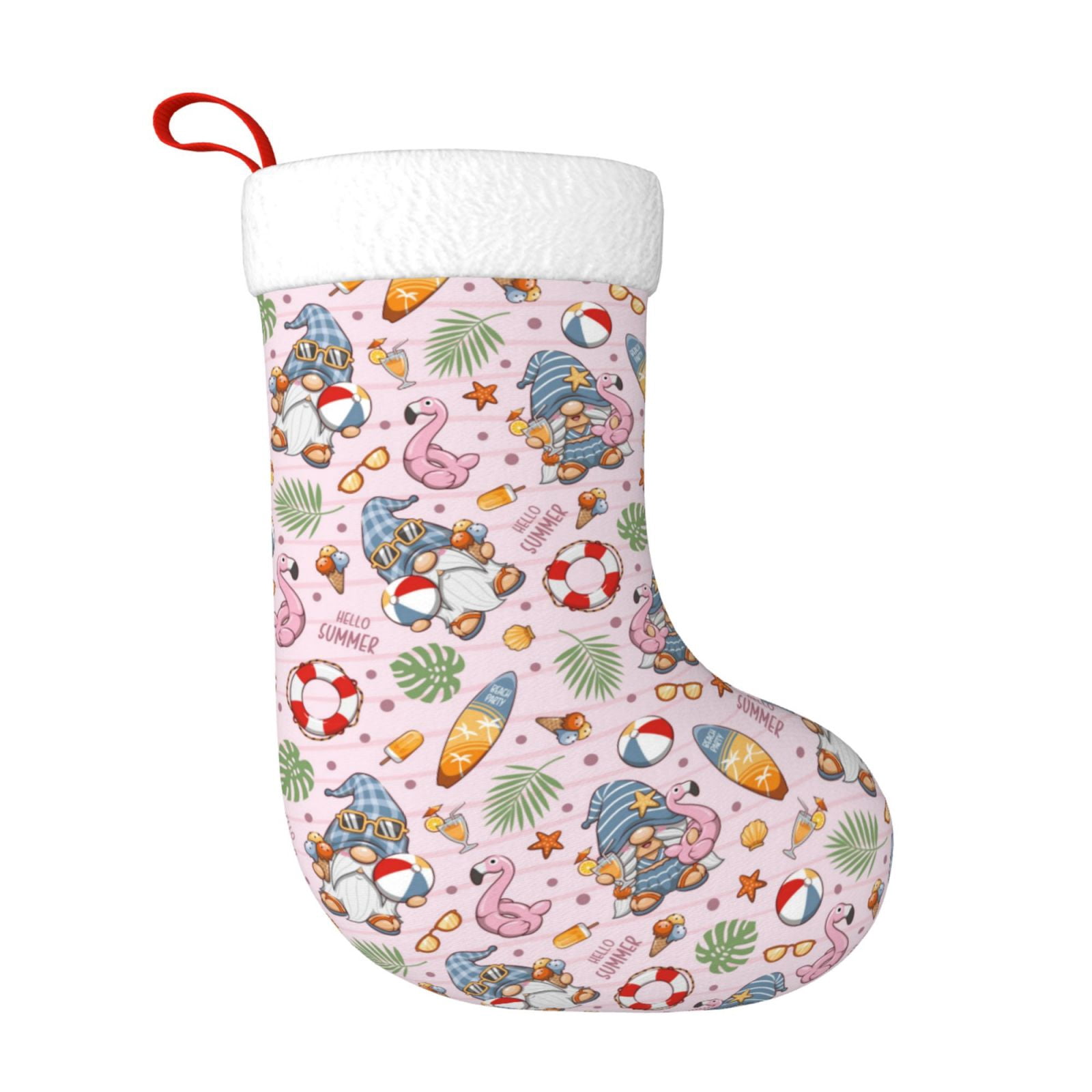 Daiia Hello Summer With Gnome Print Christmas Stocking，18"Large Knitted ...