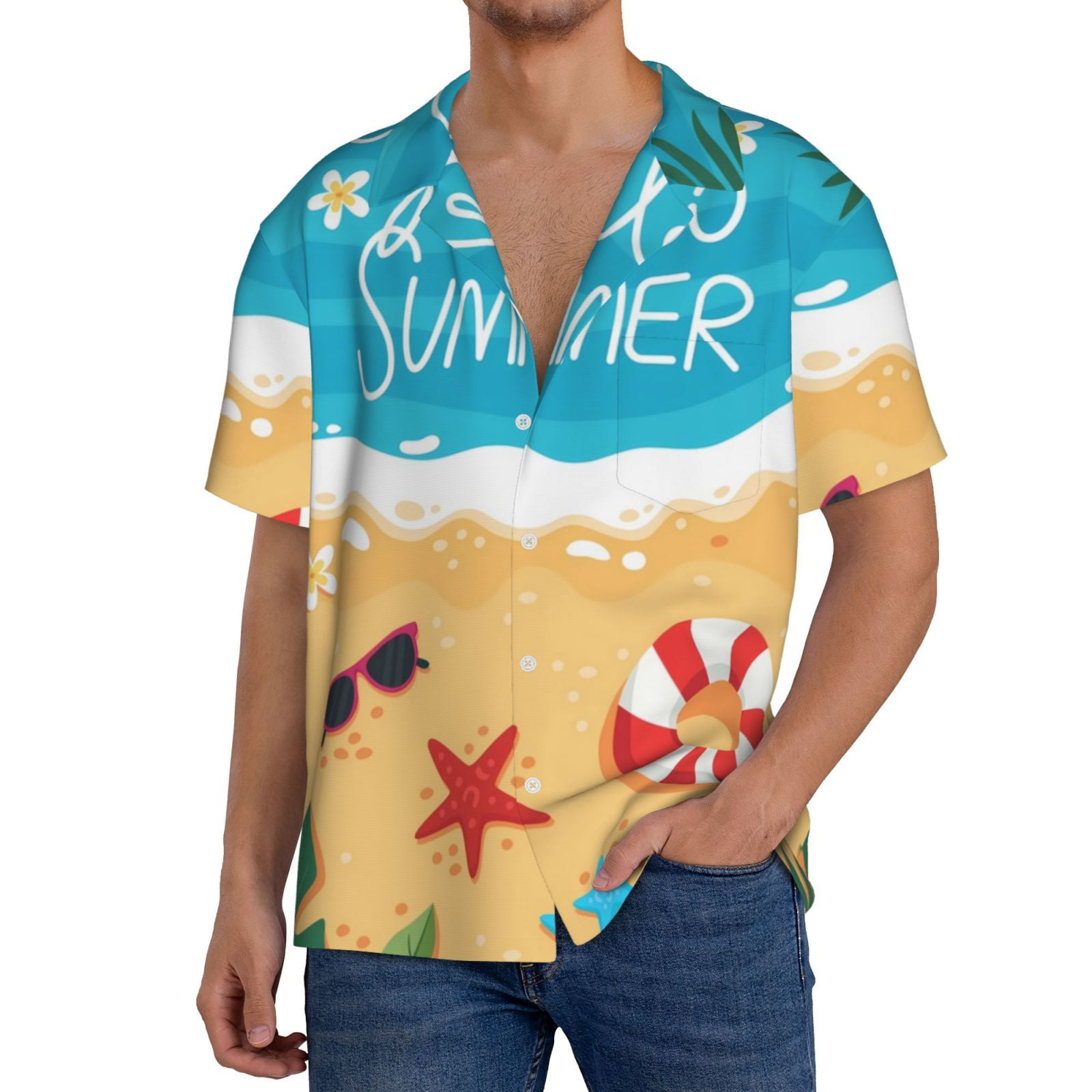 Daiia Hello Summer1 Men's Linen Shirts Short Sleeve Casual Shirts ...
