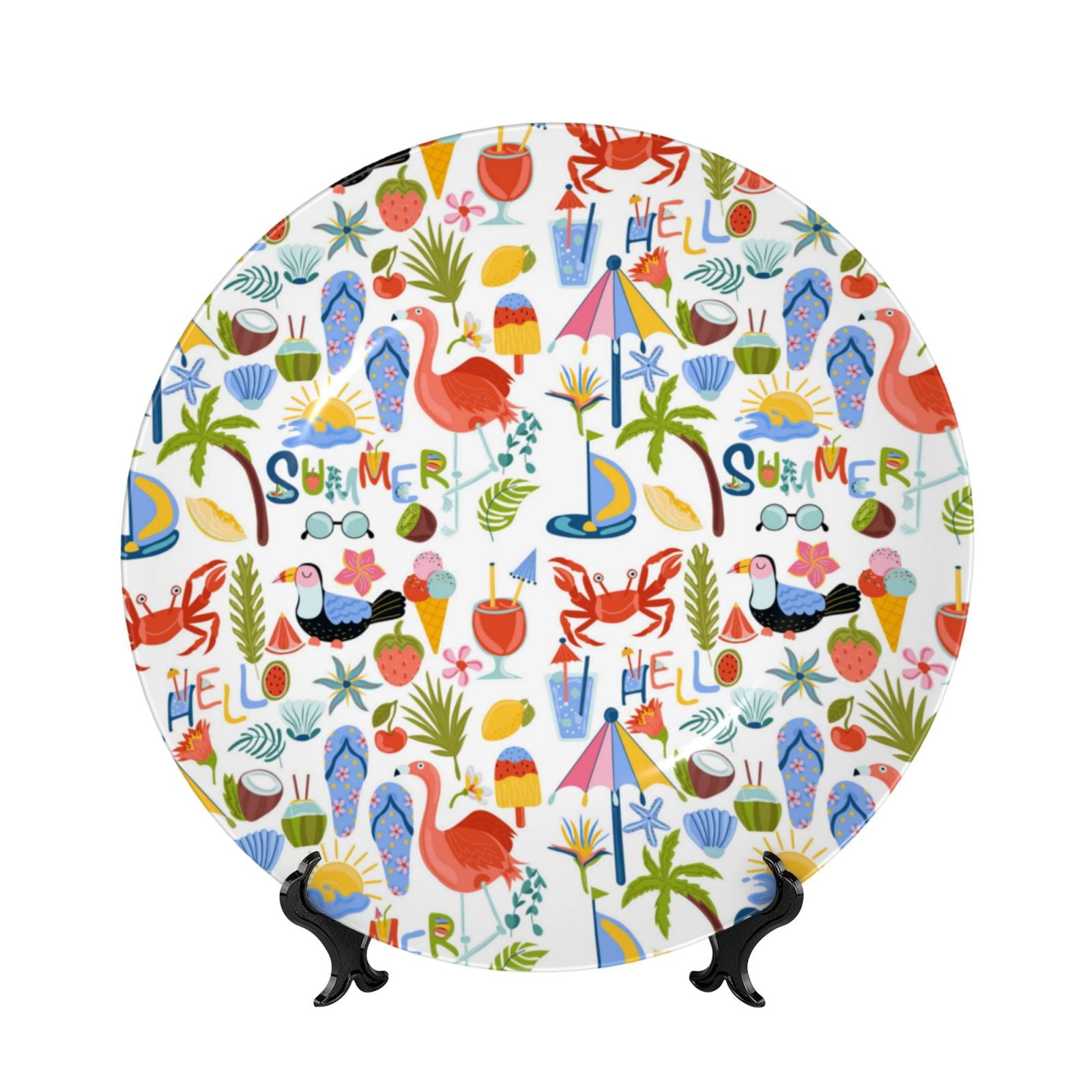 Daiia Hello Summer2 Printed Pattern Ceramic Plate Dinner Plates Bone ...