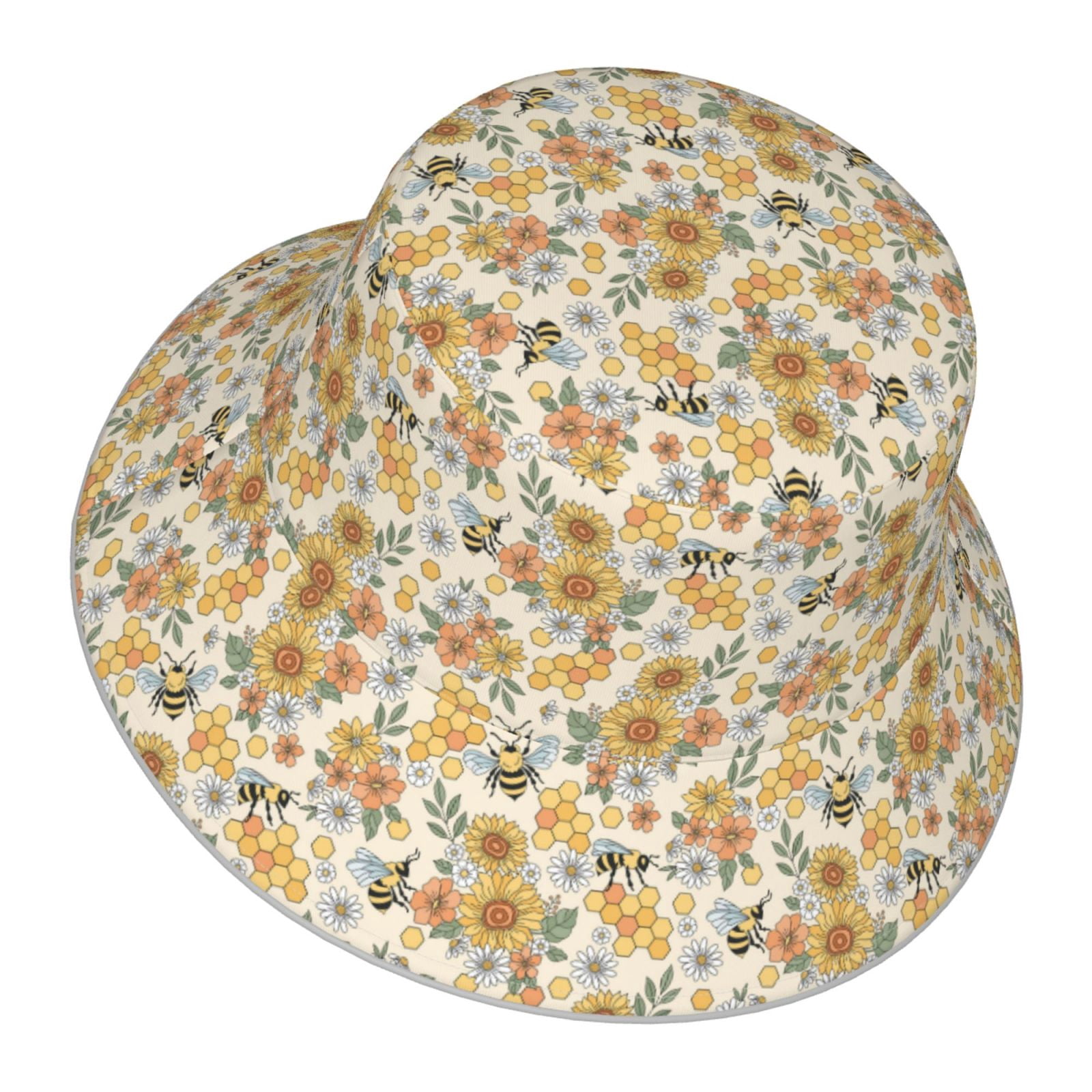 Daiia Hippie Bee Honeycomb Pattern Bucket Hat - Trendy Cotton Sun Hat ...