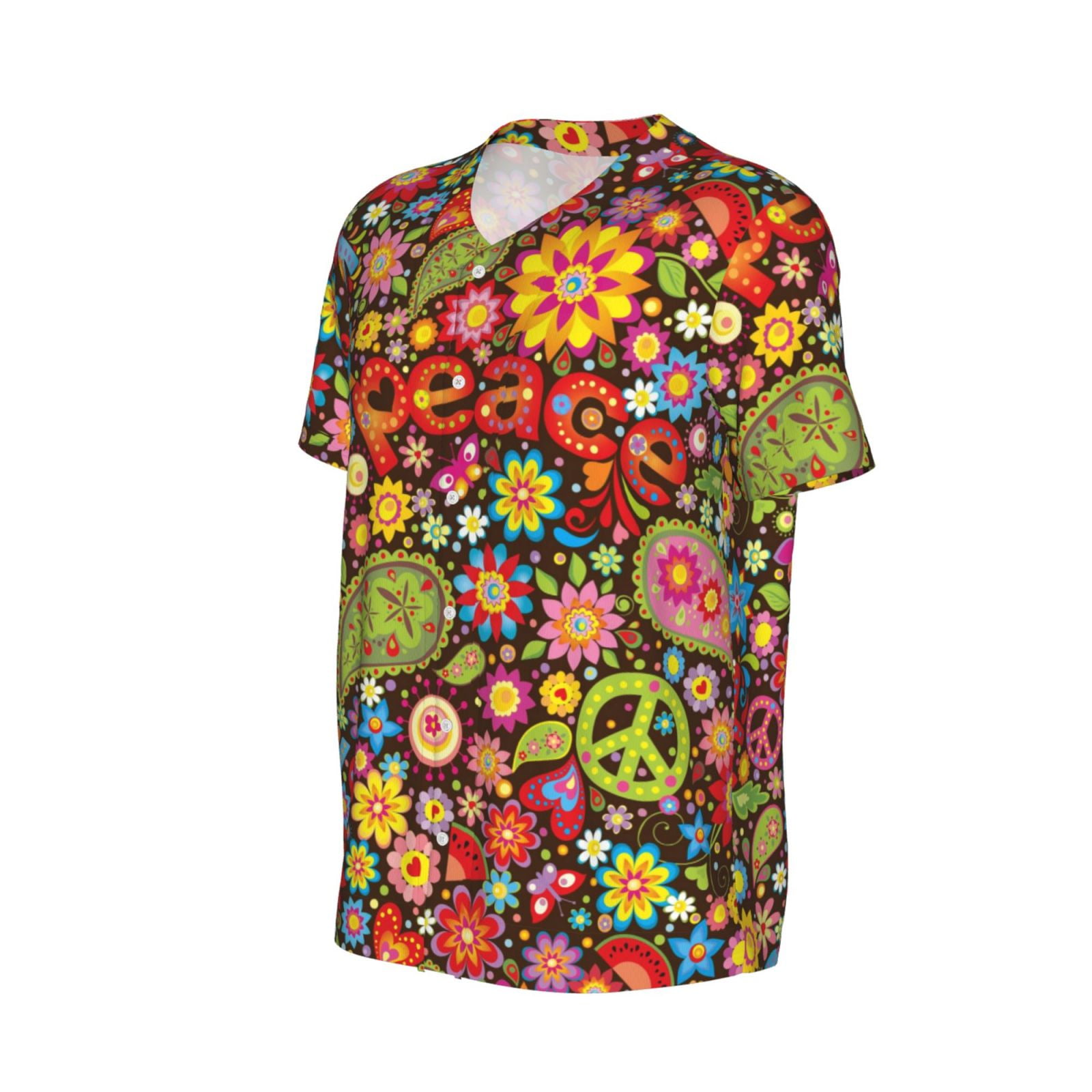 Daiia Hippie Peace Love Mens Baseball Jersey Button Down Shirts Short ...