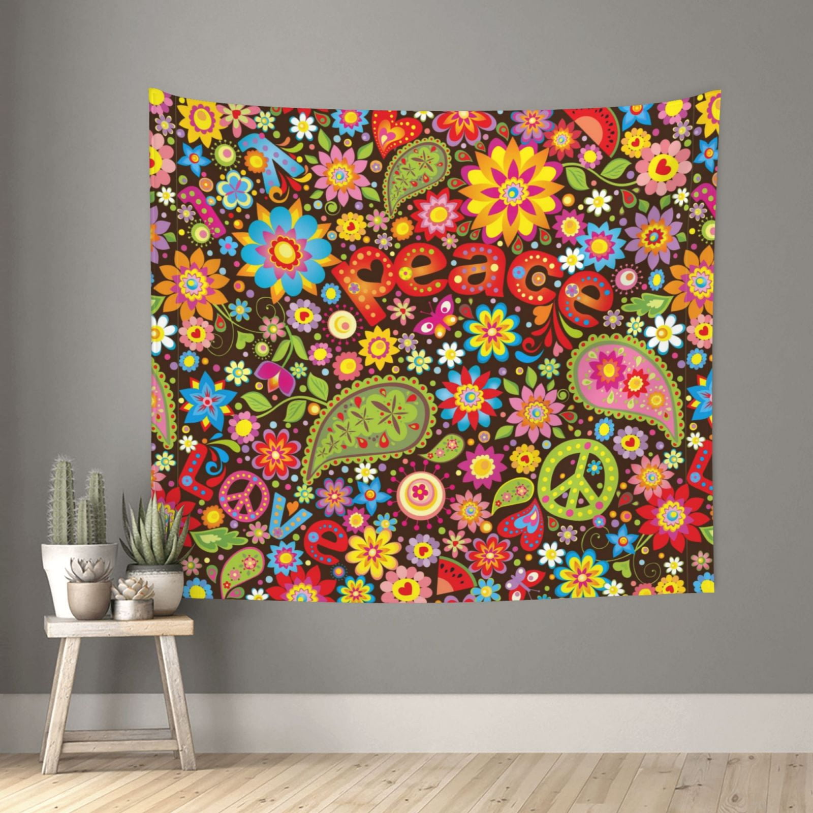 Daiia Hippie Peace Love Pattern Tapestry 60x51 Inches Wall Hanging ...