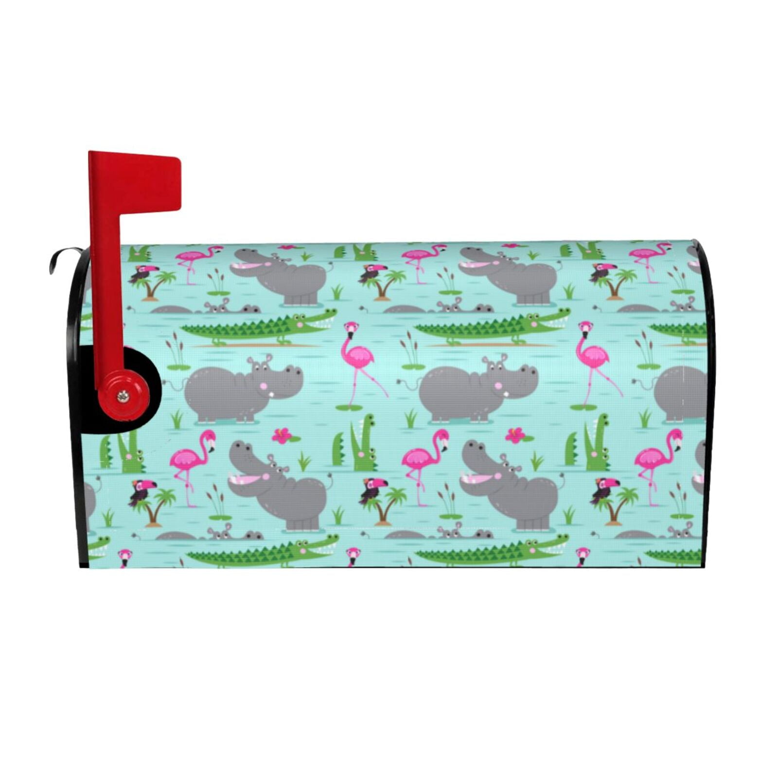 Daiia Hippo With Flamingos And Crocodiles Mailbox Cover , Magnetic ...