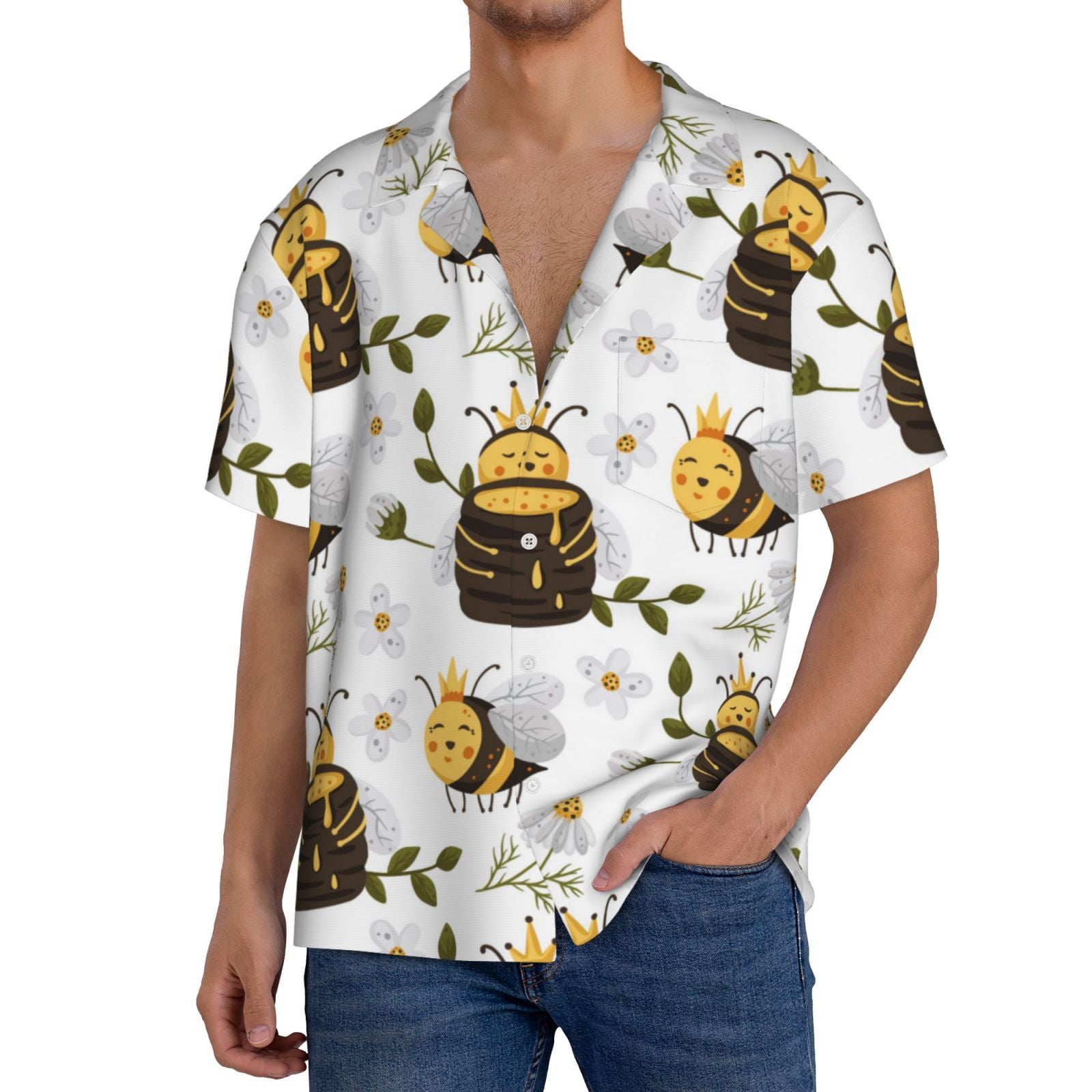 Daiia Honey Bee Insect Men's Linen Shirts Short Sleeve Casual Shirts ...