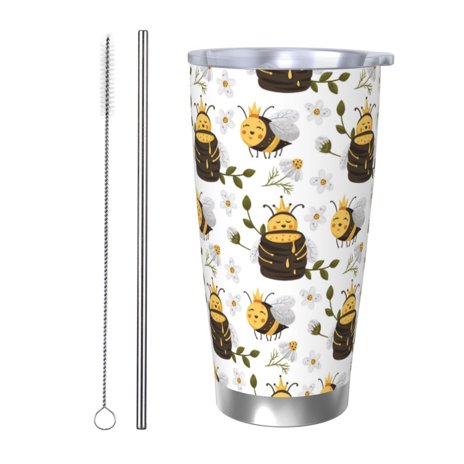 Daiia Honey Bee Insect Printed 20oz Insulated Coffee Cup with Straw ...