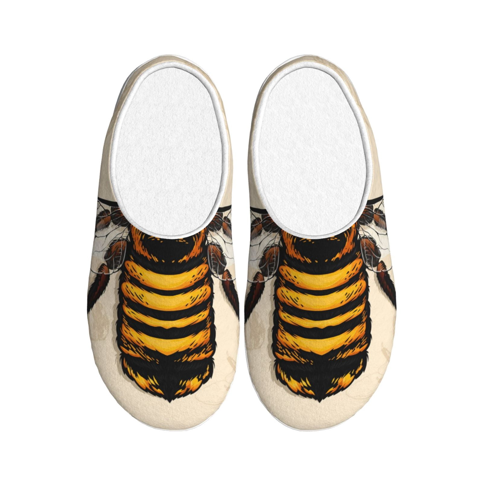 Daiia Honey Bee Print Women’s Fuzzy Slippers Memory Foam Lightweight ...