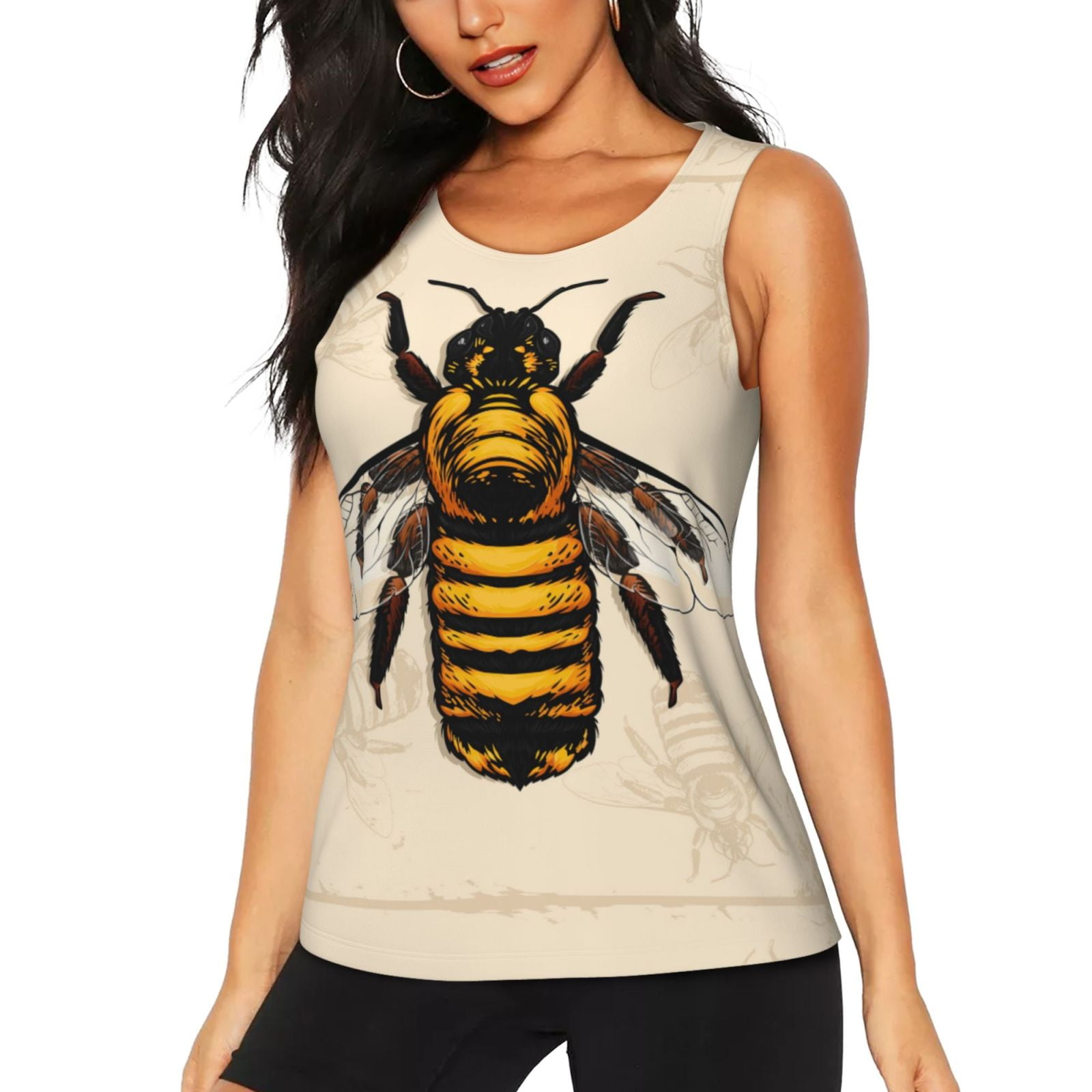 Daiia Honey Bee Printed Womens Workout Tops for Women Quick-dry Tank ...