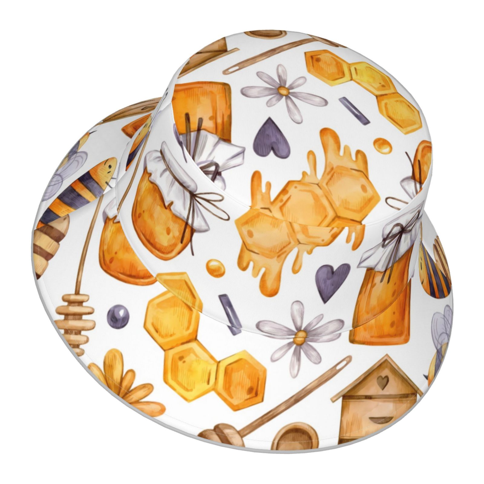 Daiia Honey Bee Set Pattern Bucket Hat - Trendy Cotton Sun Hat for ...