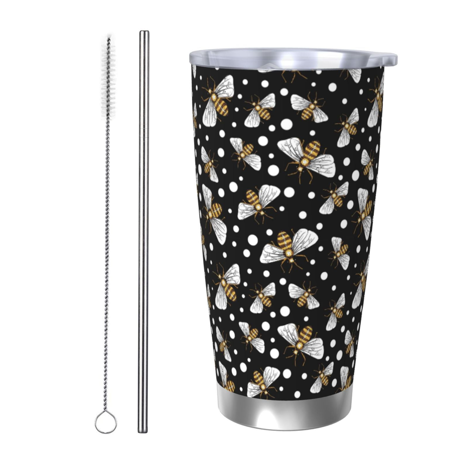 Daiia Honey Bees at Night Printed 20oz Insulated Coffee Cup with Straw ...