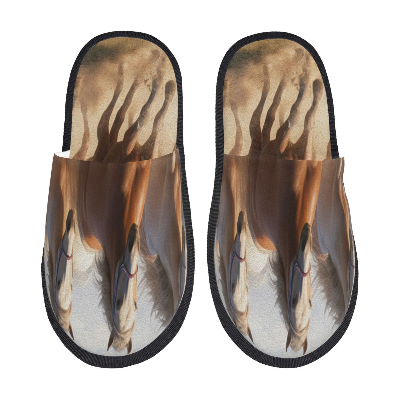 Daiia Horses running Pattern Furry Slippers for Women and Men, Soft ...
