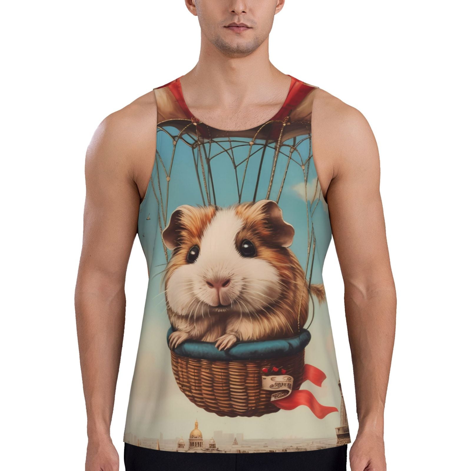 Daiia Hot Air Balloon Guinea Pig Printed Men's Quick Dry Fit Muscle ...