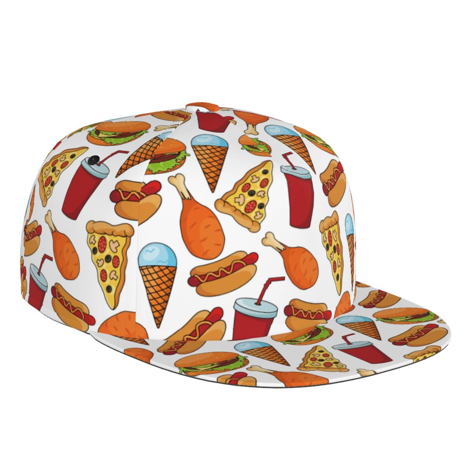 Daiia Hot Dog Burger print Flat Bill Hats Flat Brim Trucker Cap ...