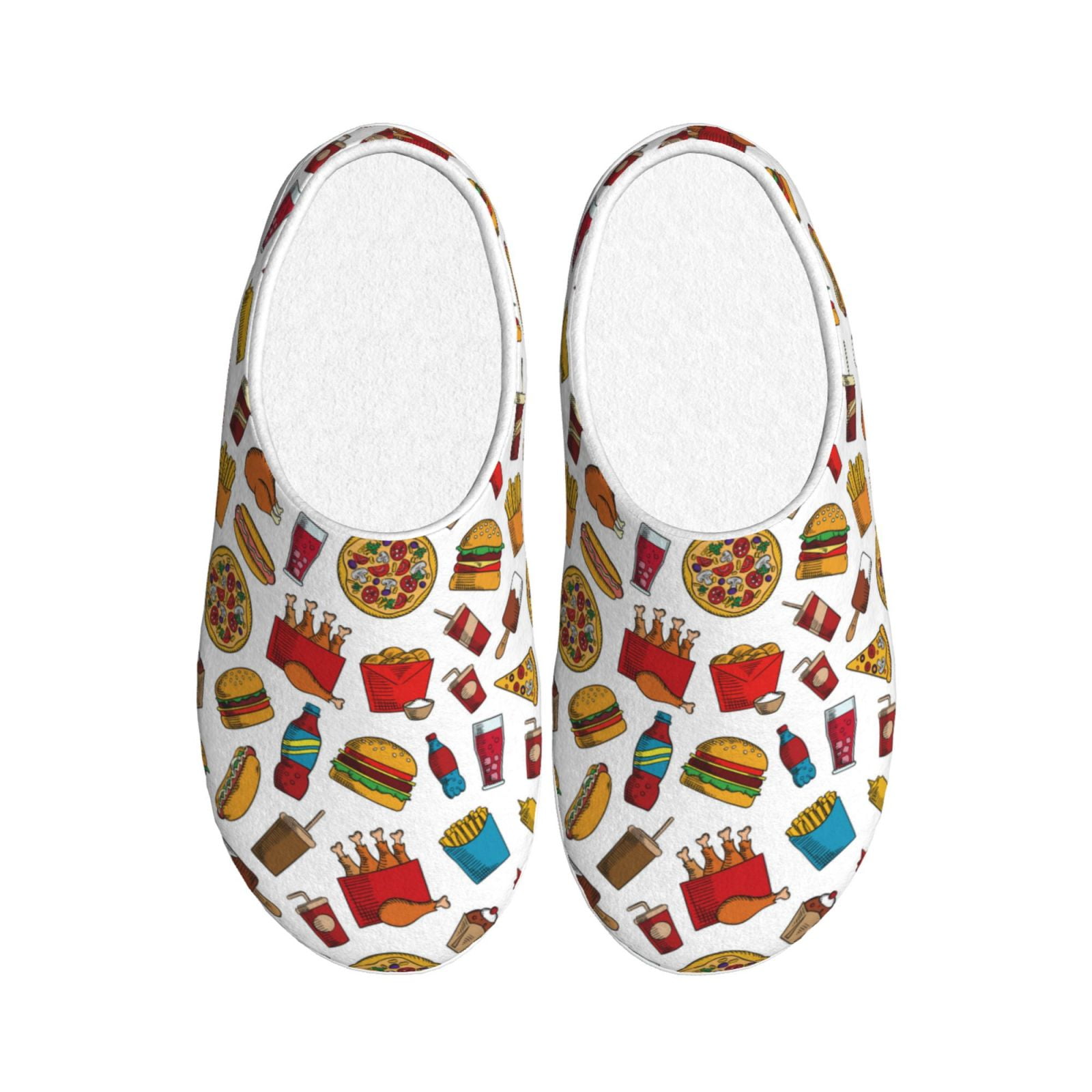 Daiia Hot Dog Pizza Print Women’s Fuzzy Slippers Memory Foam ...