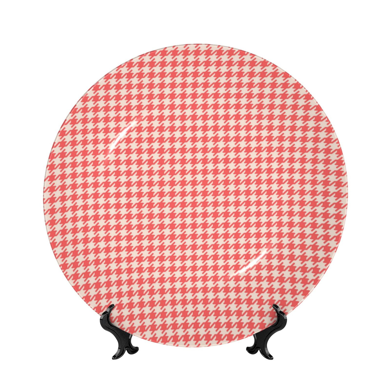 Daiia Houndstooth With Red And White Printed Pattern Ceramic Plate ...