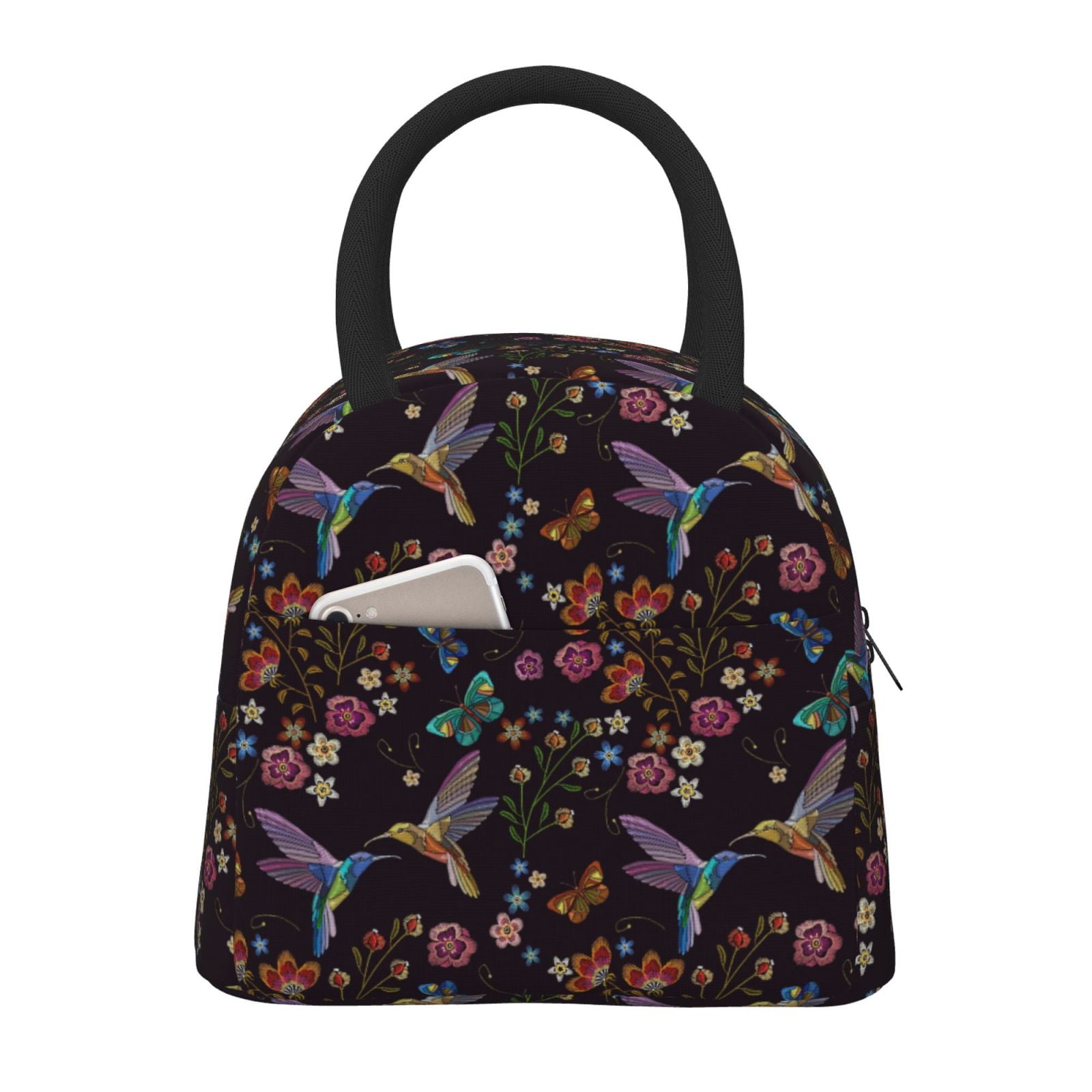 Daiia Humming Bird And Tropical Flowers Pattern Lunch Bag , Insulated ...