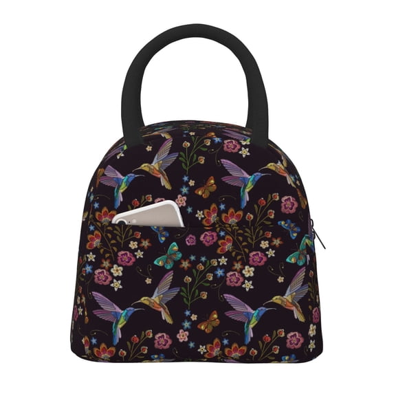 Daiia Humming Bird And Tropical Flowers Pattern Lunch Bag , Insulated ...