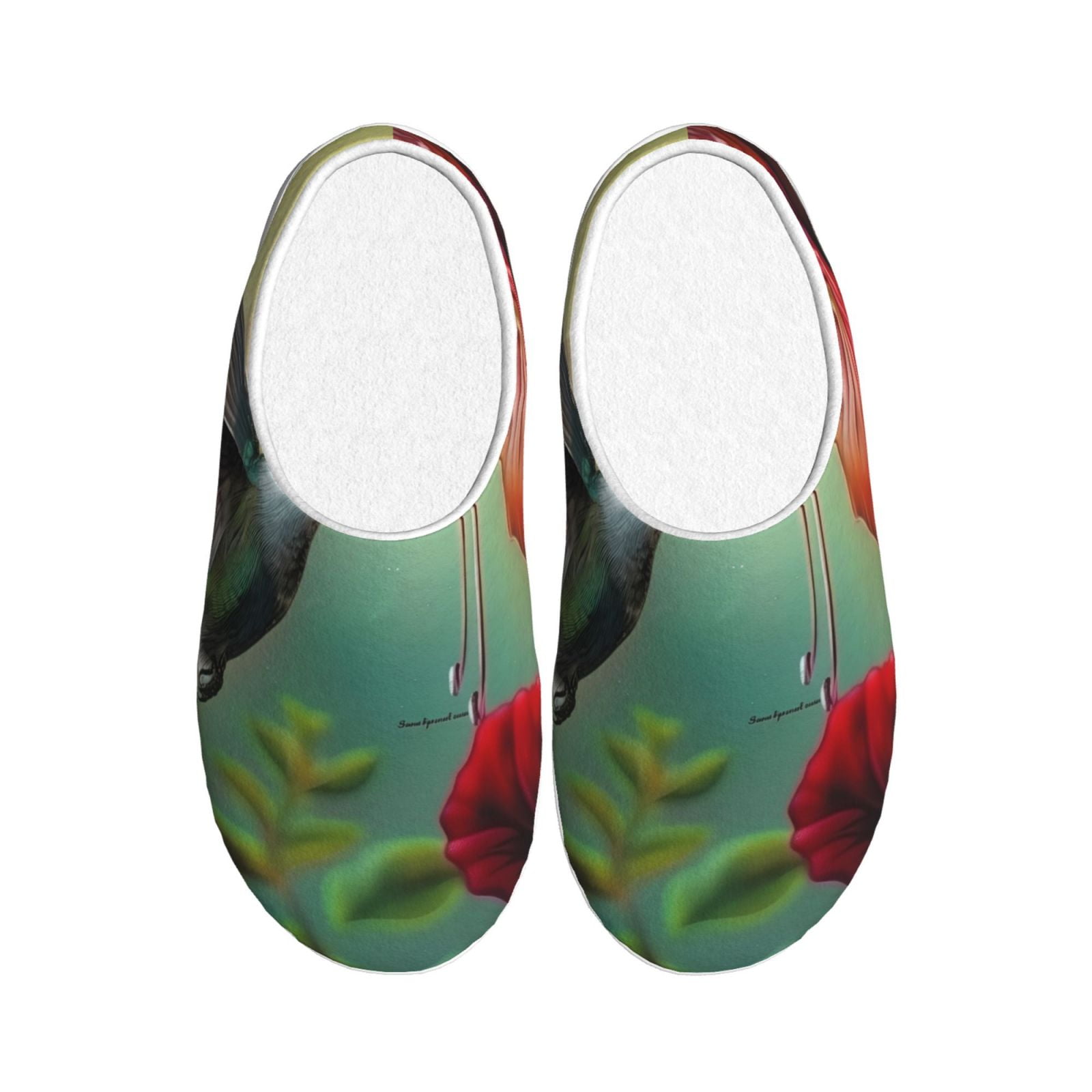 Daiia Hummingbird Floral Paradise Print Women’s Fuzzy Slippers Memory ...