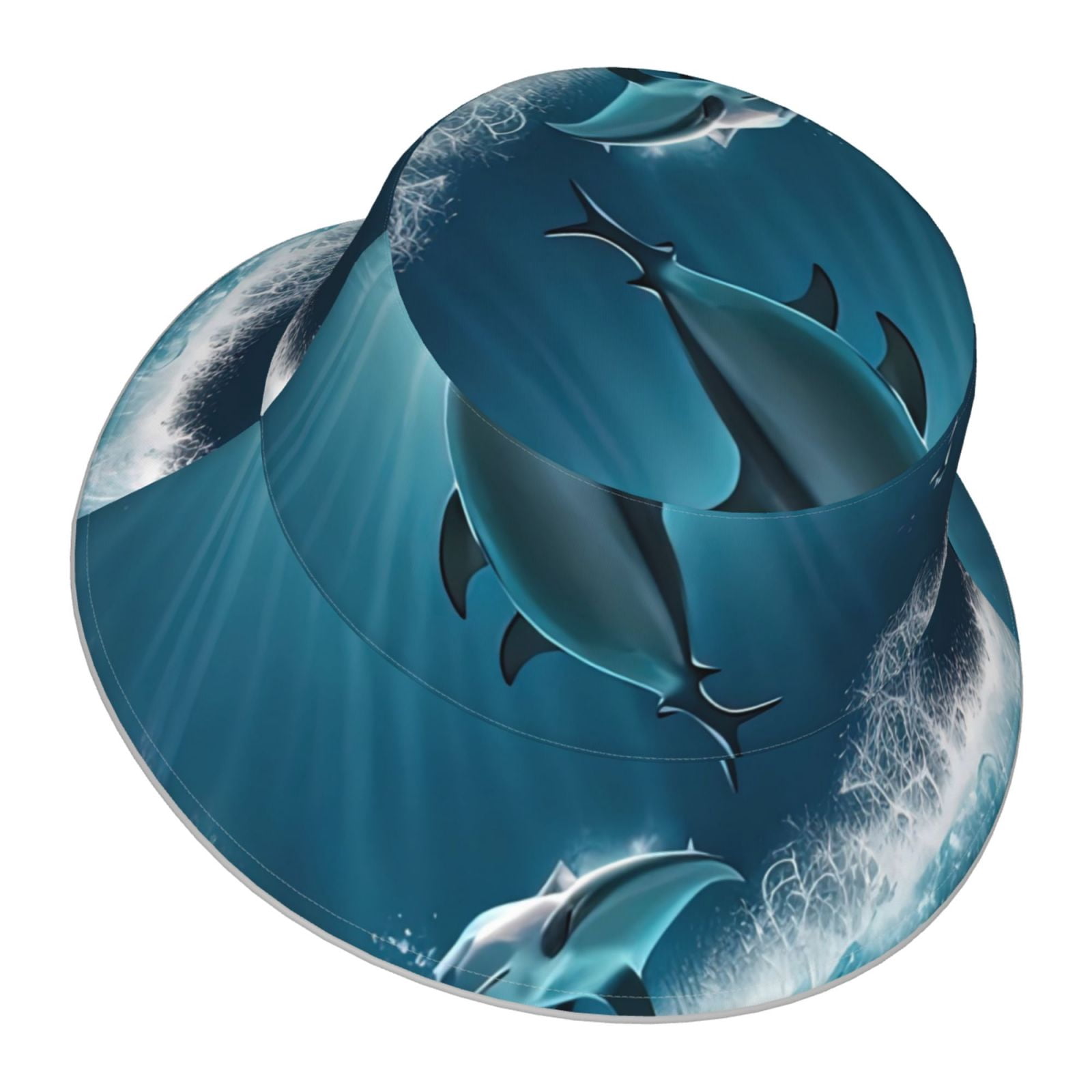 Daiia Ice Blue Ocean Cute Dolphin A Pattern Bucket Hat - Trendy Cotton ...