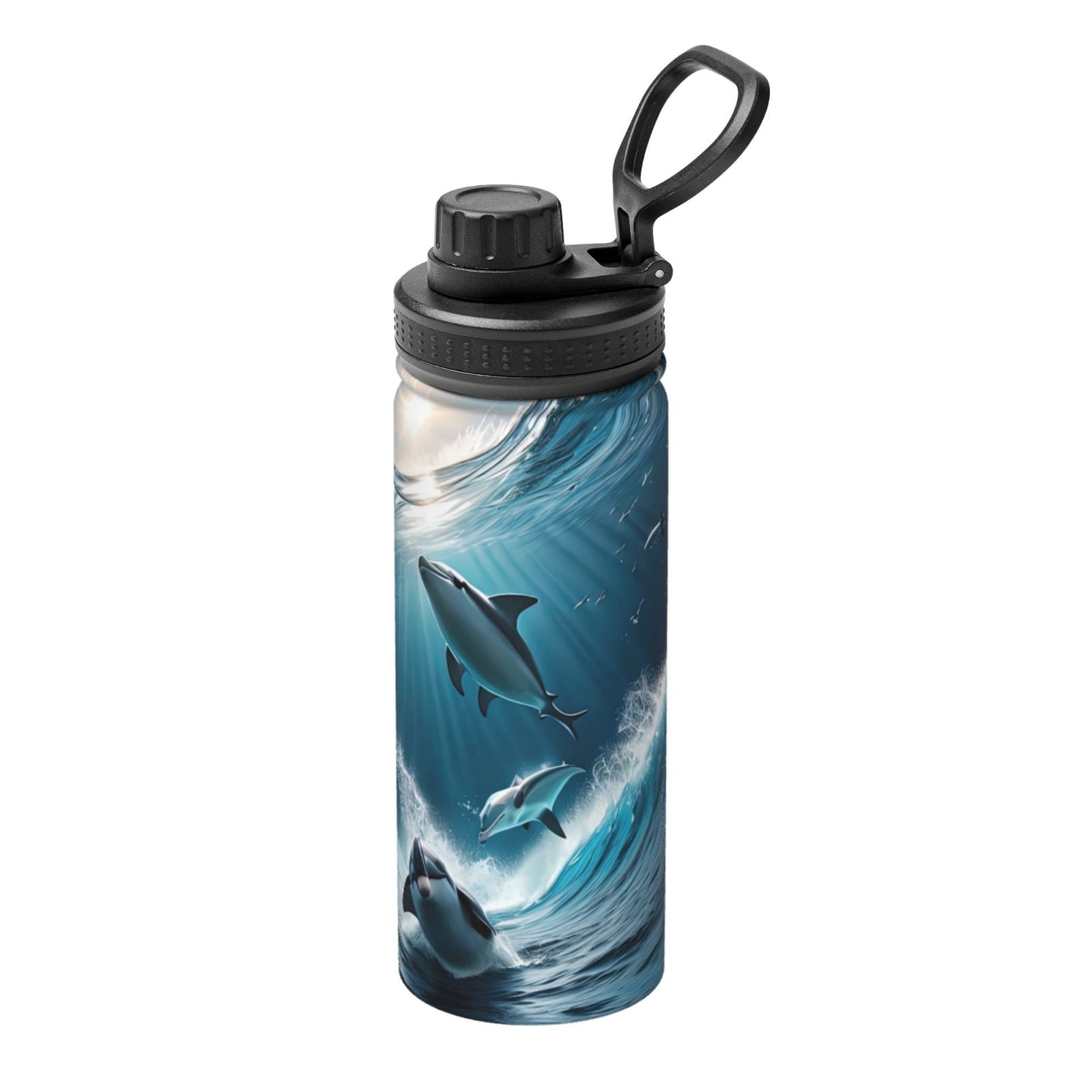 Daiia Ice Blue Ocean Cute Dolphin A Printed 18 OZ Sports Insulated ...