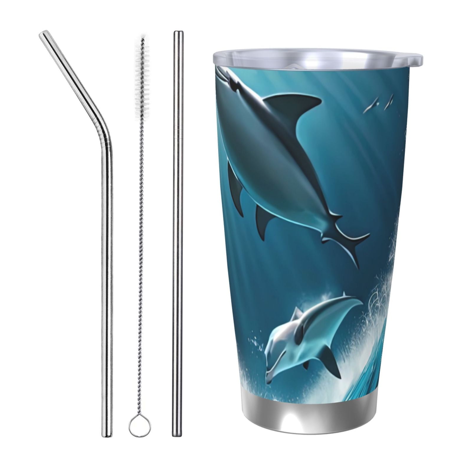 Daiia Ice Blue Ocean Cute Dolphin A Printed 20oz Insulated Coffee Cup ...