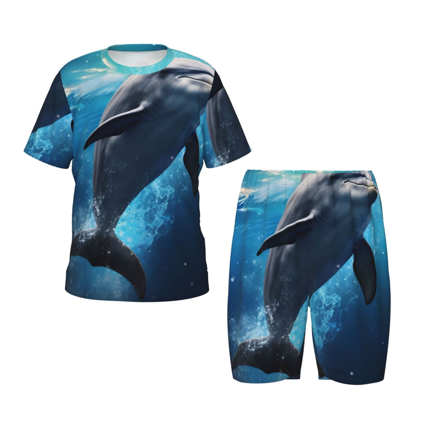 Daiia Ice Blue Ocean Cute Dolphin Print Children’s Cotton Pajama Set ...