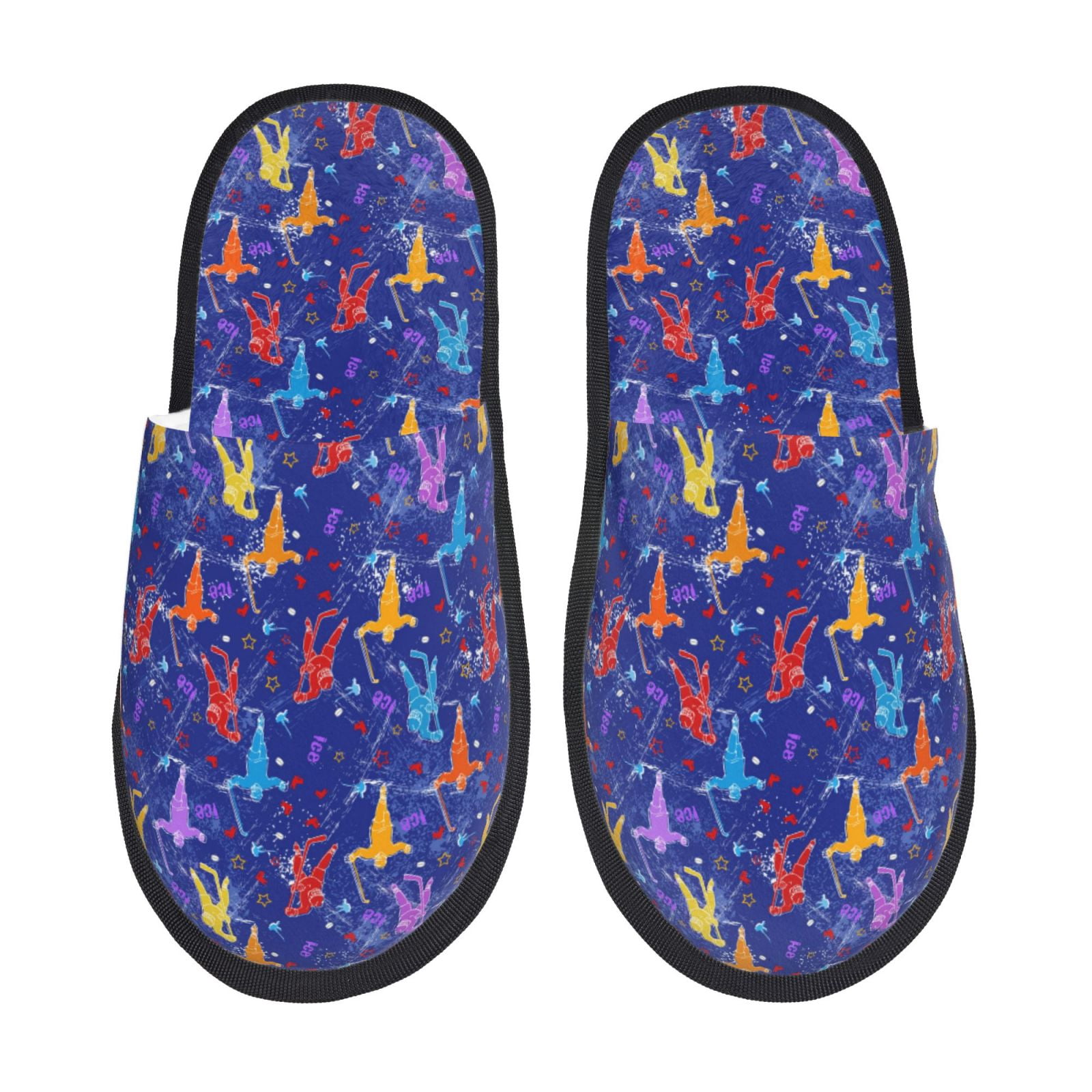 Daiia Ice Hockey Players With Puck Pattern Furry Slippers for Women and ...