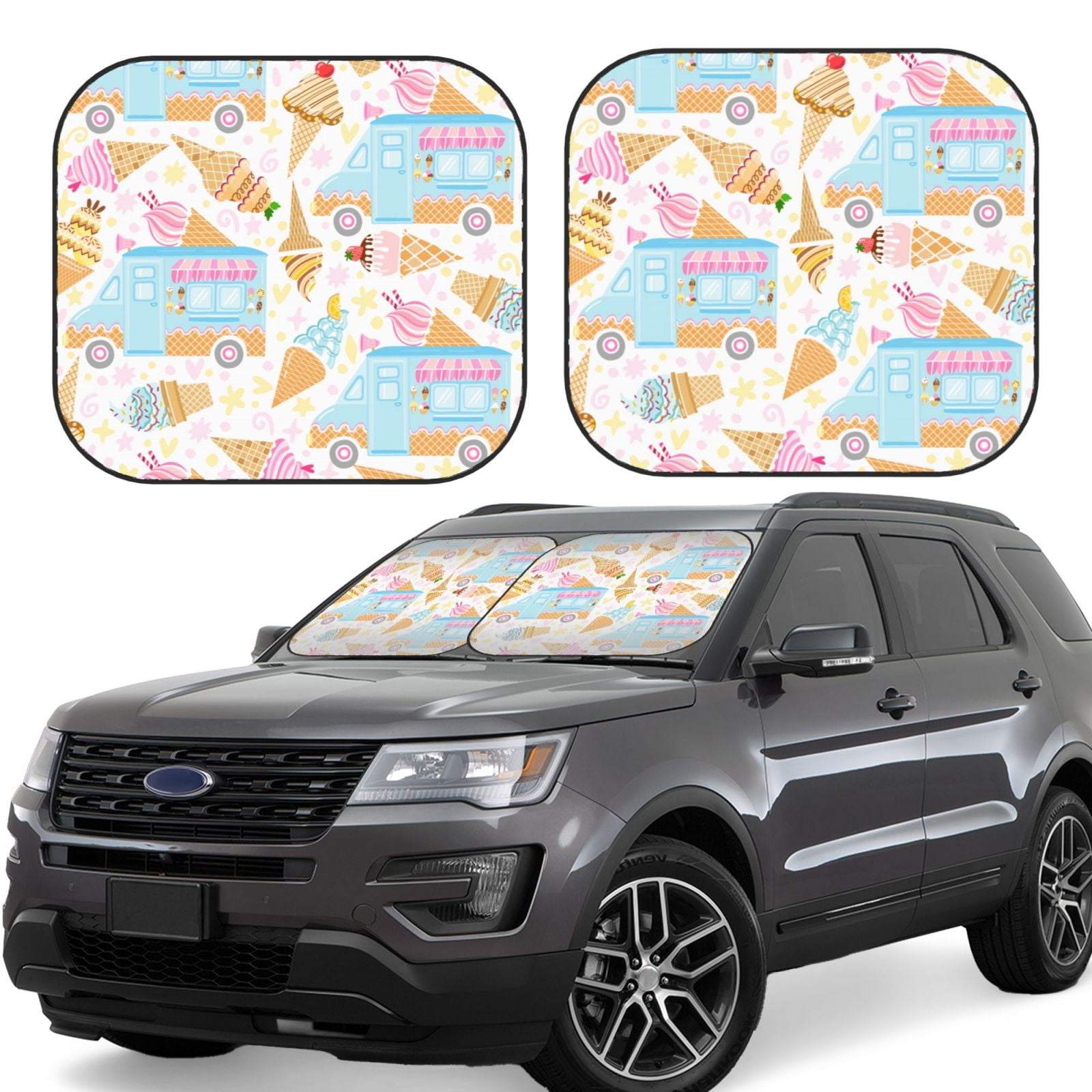 Daiia Icecream Truck 2PCS Car Windshield Sun Shade, Foldable Sun Shield ...