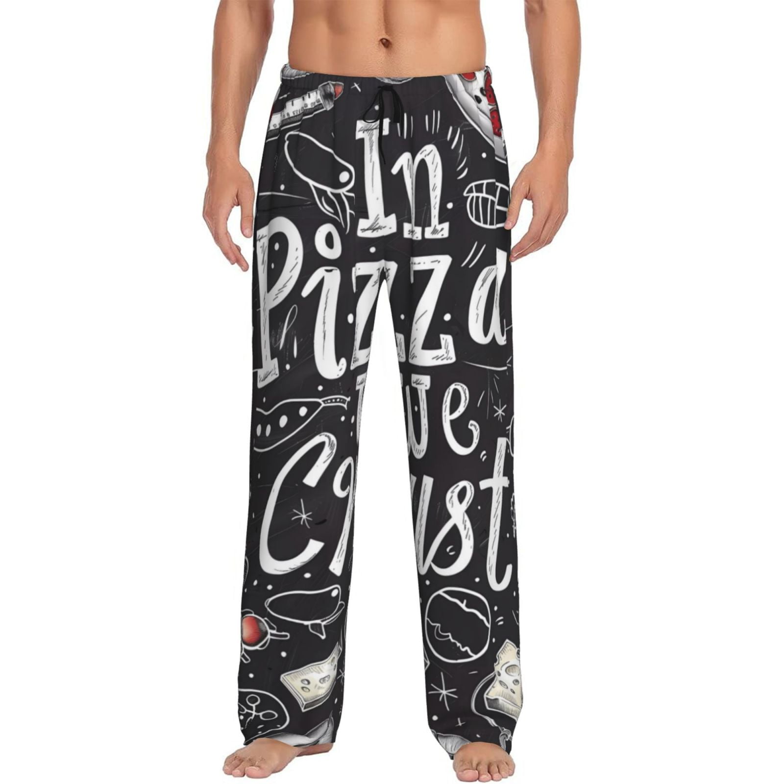 Daiia In Pizza We Crust Art Men's Sleep Pant with Pockets and Drawstring,Pajama Pants-Small ...