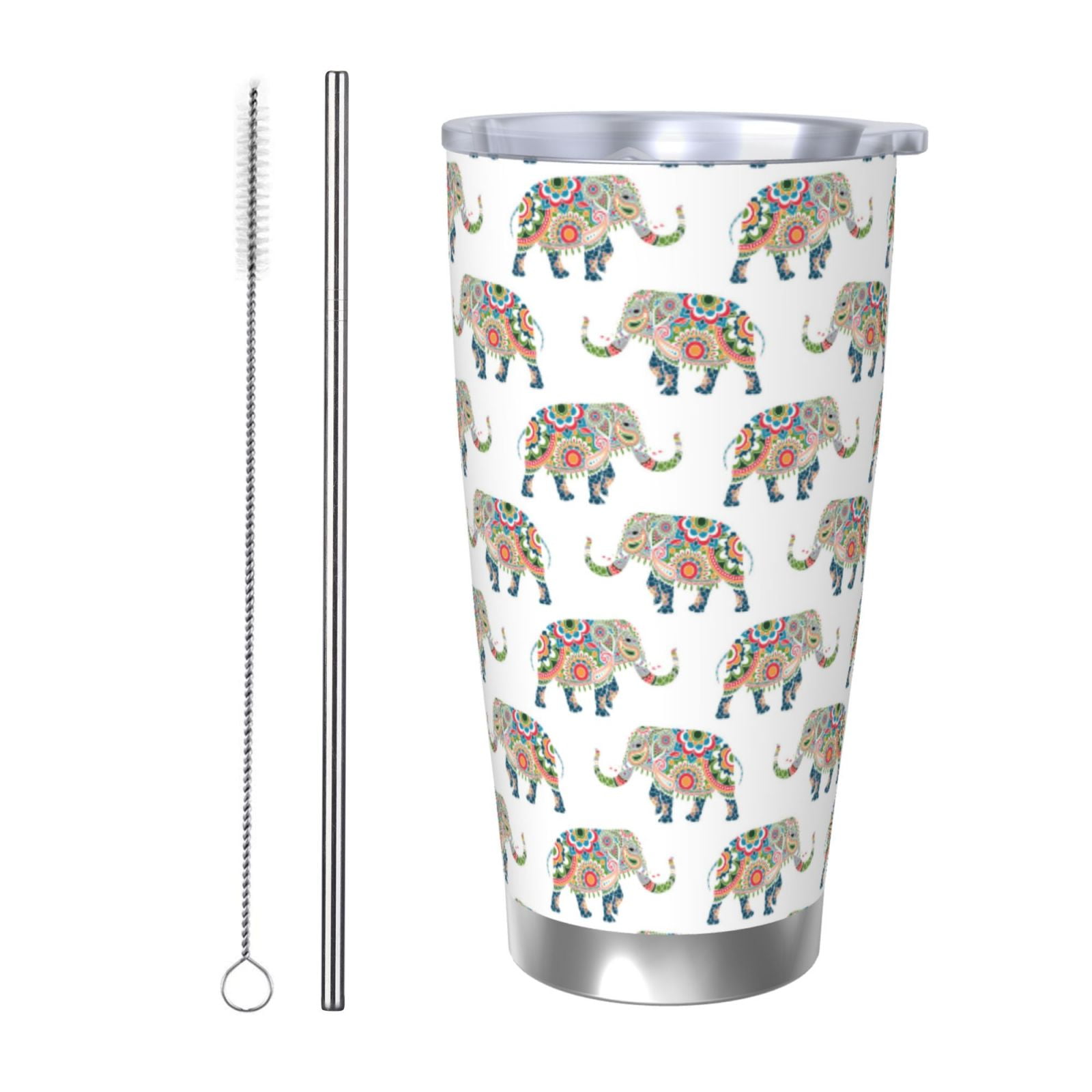 Daiia Indian Elephant Printed 20oz Insulated Coffee Cup with Straw ...