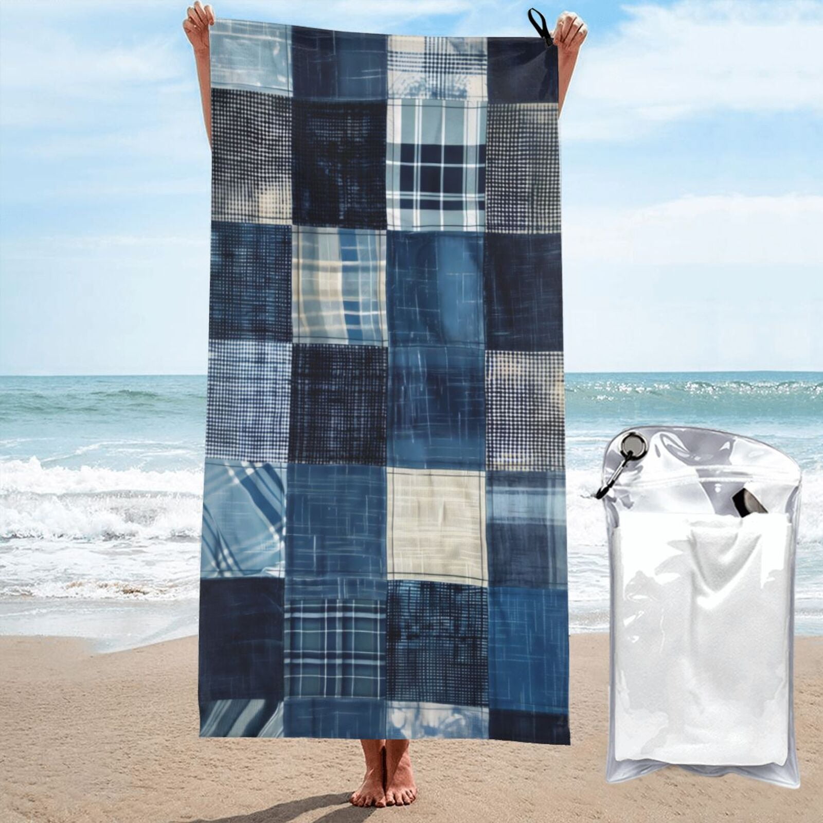 Daiia Indigo Patchwork Quilt Pattern Quick Dry Towel, Super Absorbent ...
