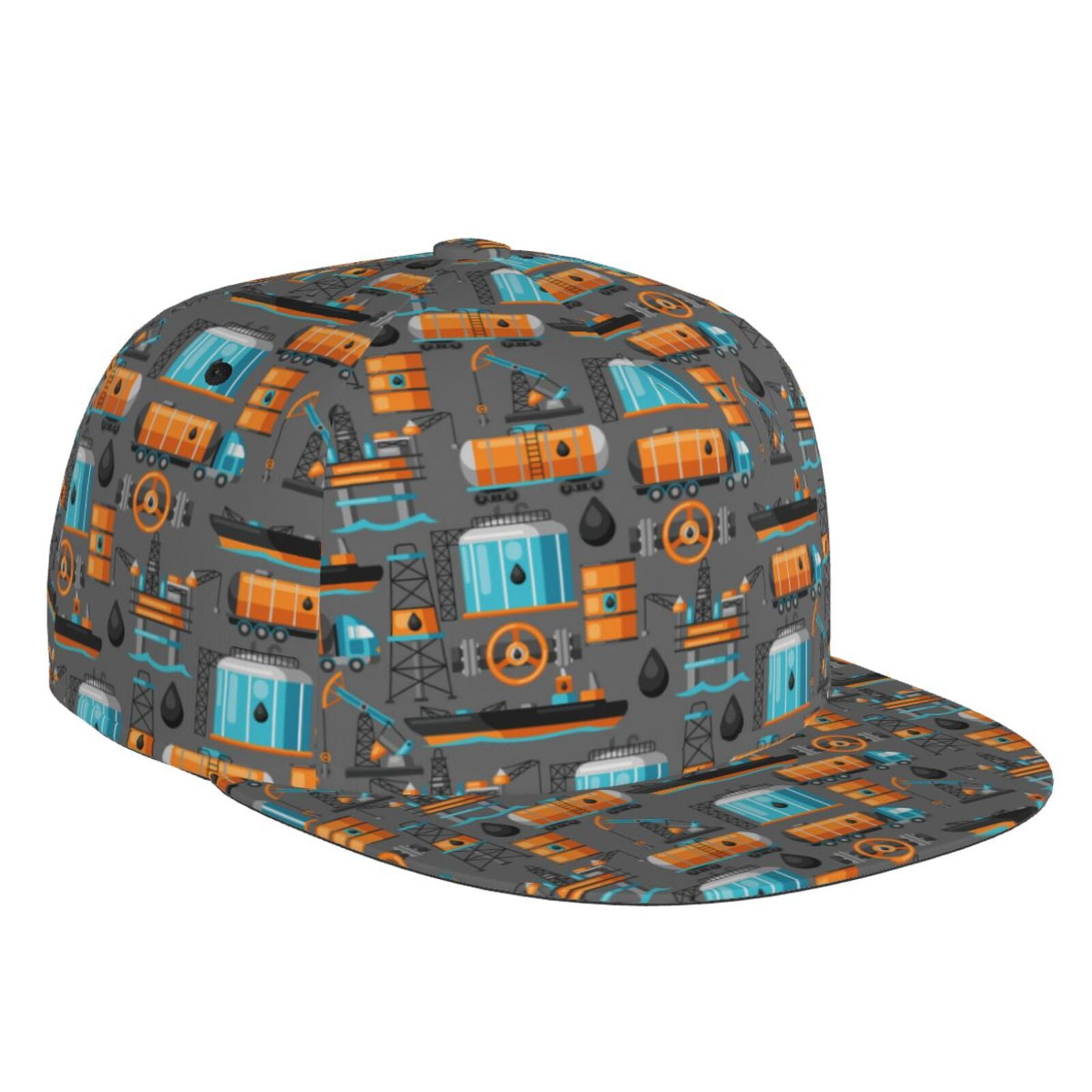 Daiia Industrial Transportation print Flat Bill Hats Flat Brim Trucker ...
