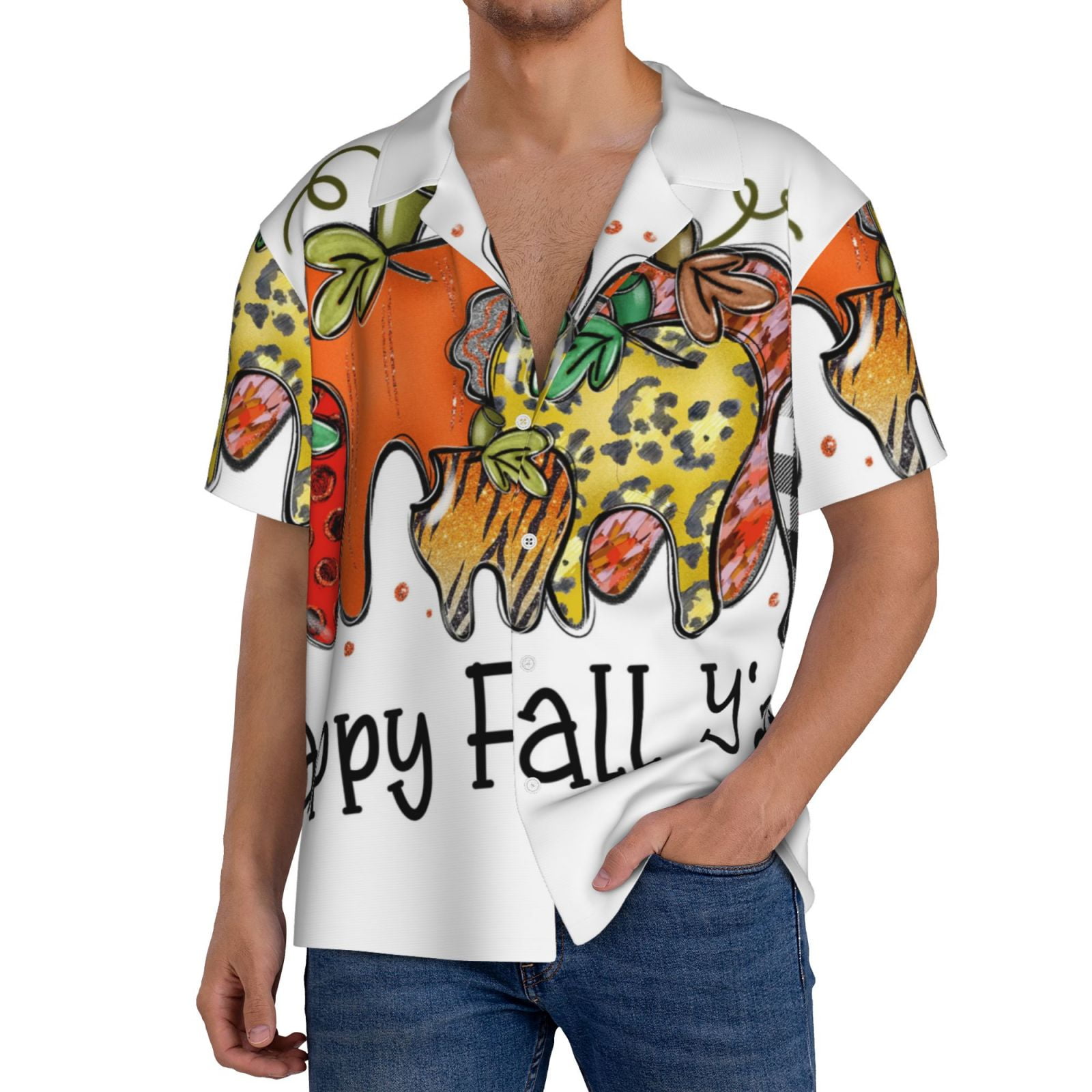 Daiia It'S Fall Y'All Men's Linen Shirts Short Sleeve Casual Shirts ...