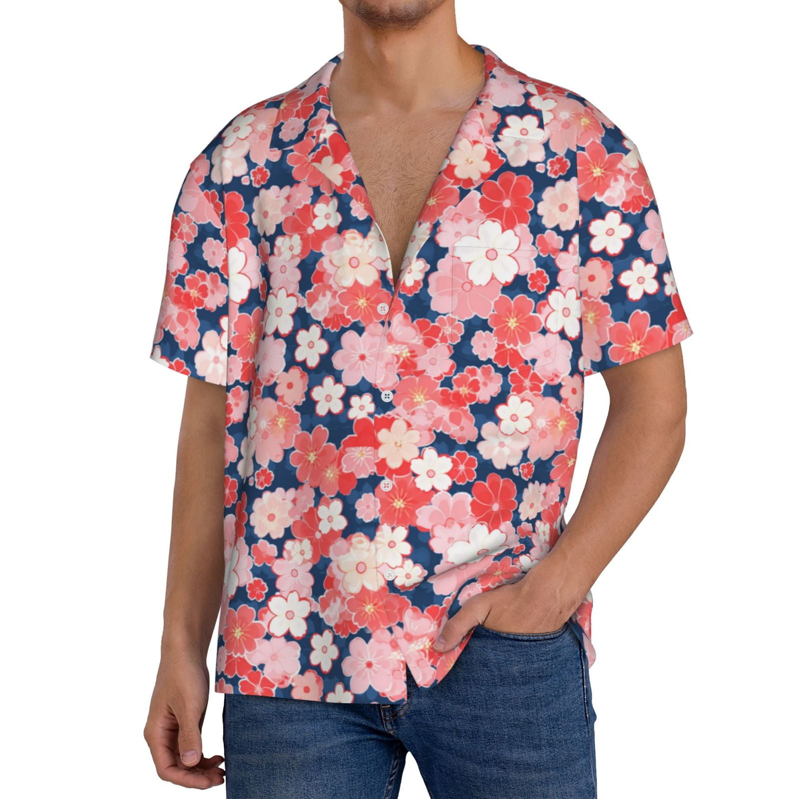 Daiia Japanese Cherry Blossoms Men's Linen Shirts Short Sleeve Casual ...