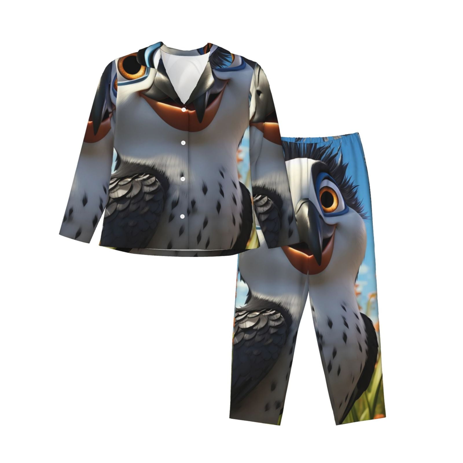 Daiia Joyful Animated Bird for Women's Long-Sleeved Pajama Set – Soft ...