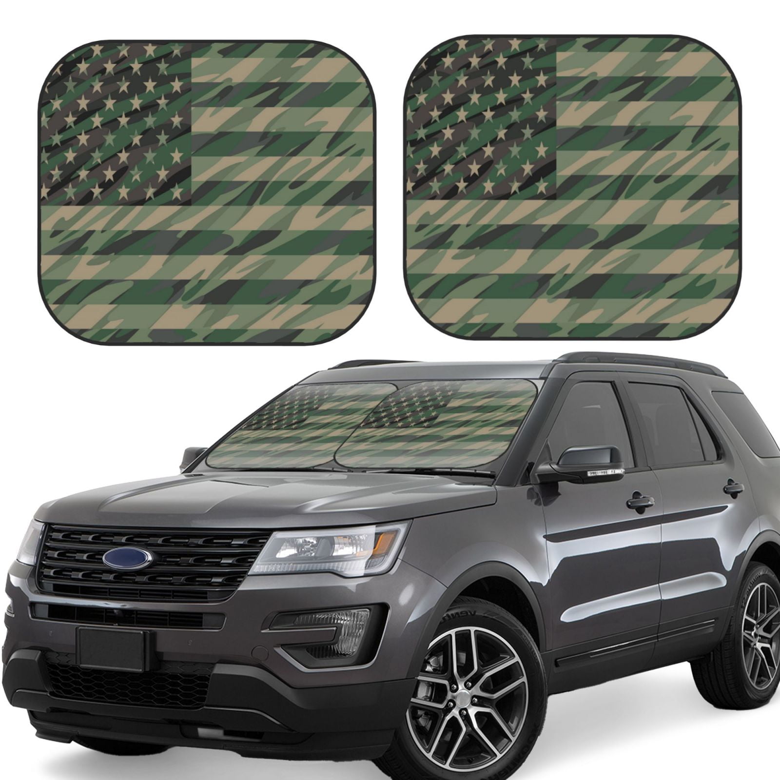 Daiia Jungle Green Camo Usa Flag Windshield Sun Shade 2 Pack Foldable ...