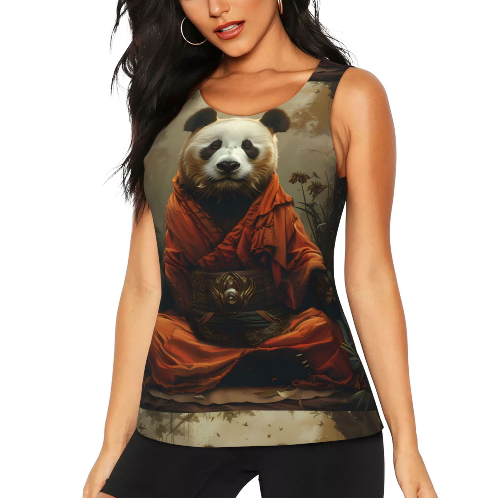 Daiia Jungle Meditating Panda Printed Womens Workout Tops for Women ...