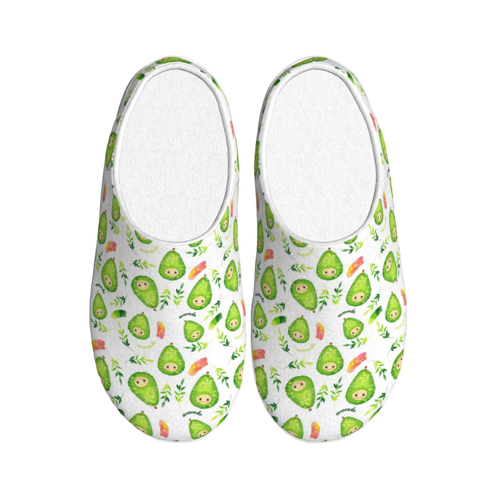Daiia Kawaii Avocado Print Women’s Fuzzy Slippers Memory Foam ...