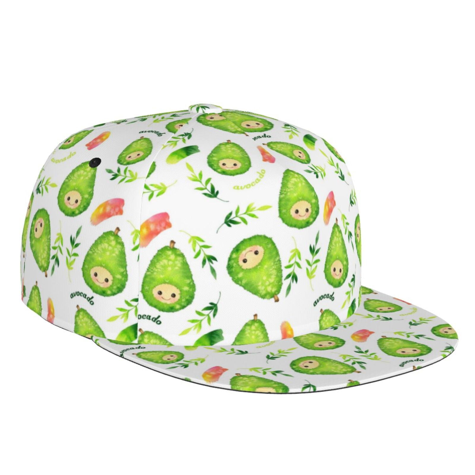 Daiia Kawaii Avocado print Flat Bill Hats Flat Brim Trucker Cap ...