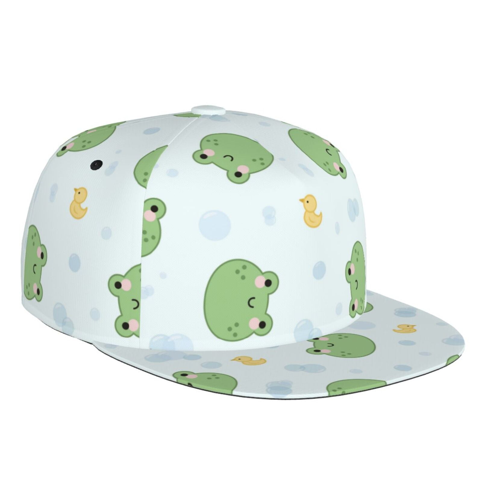 Daiia Kawaii Frogs print Flat Bill Hats Flat Brim Trucker Cap Baseball ...