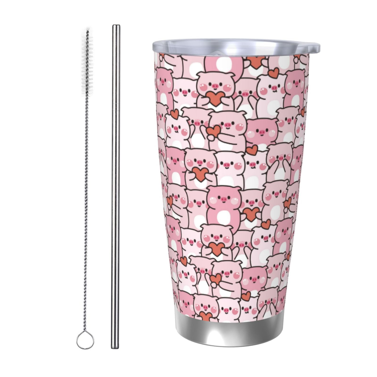 Daiia Kawaii Pig Printed 20oz Insulated Coffee Cup with Straw Topper ...