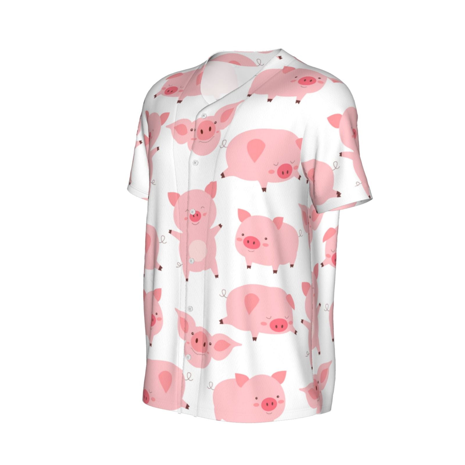 Daiia Kawaii Pigs Mens Baseball Jersey Button Down Shirts Short Sleeve ...