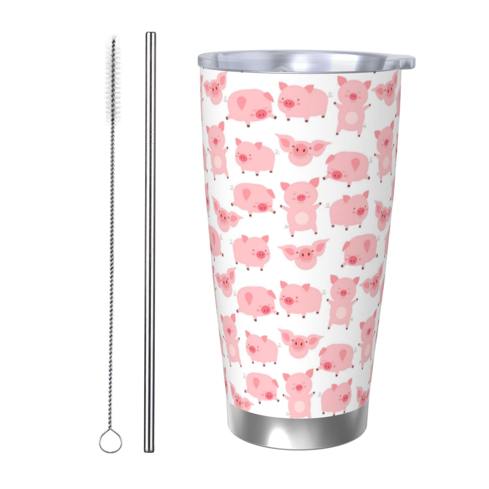Daiia Kawaii Pigs Printed 20oz Insulated Coffee Cup with Straw Topper ...