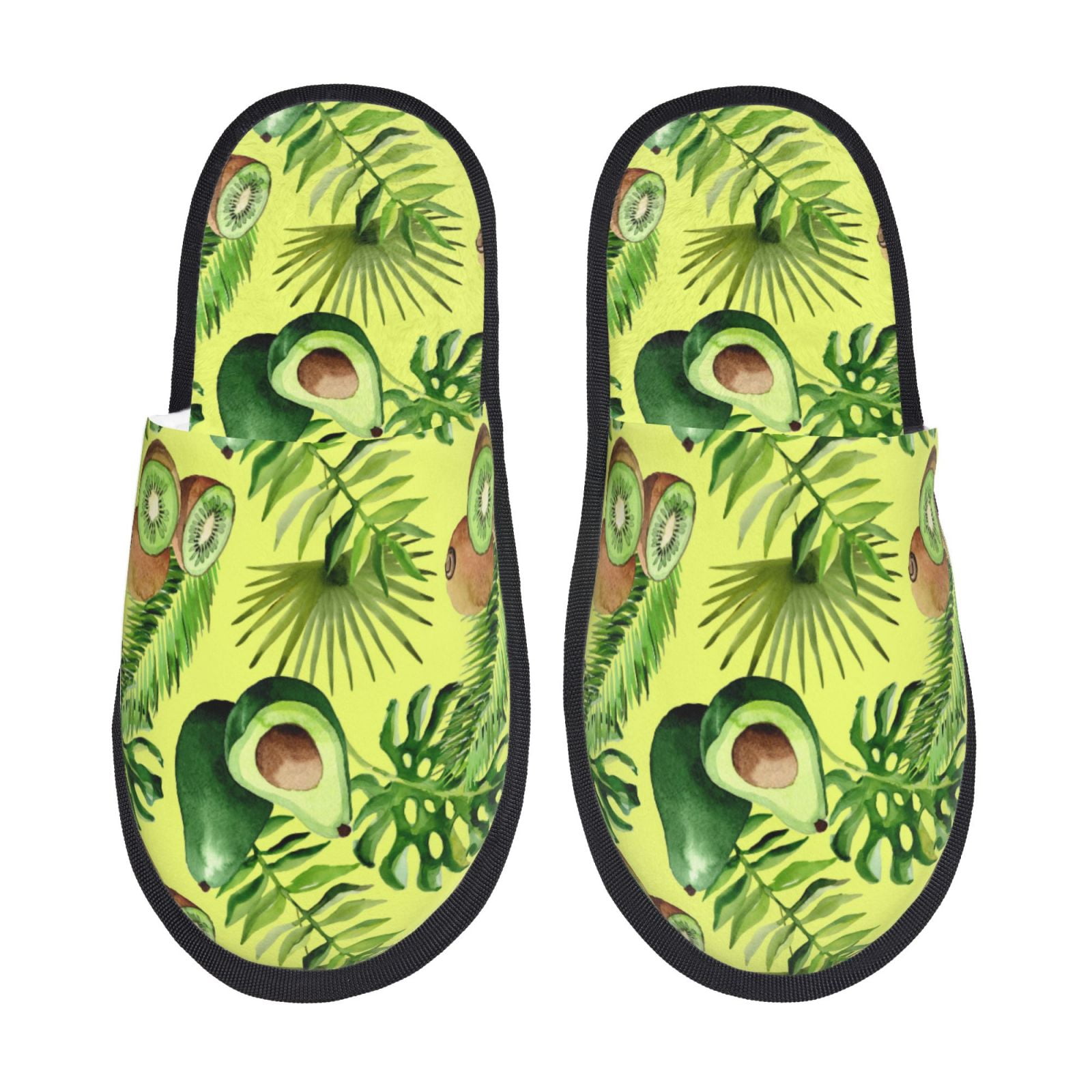 Daiia Kiwi and Avocado Pattern Furry Slippers for Women and Men, Soft ...
