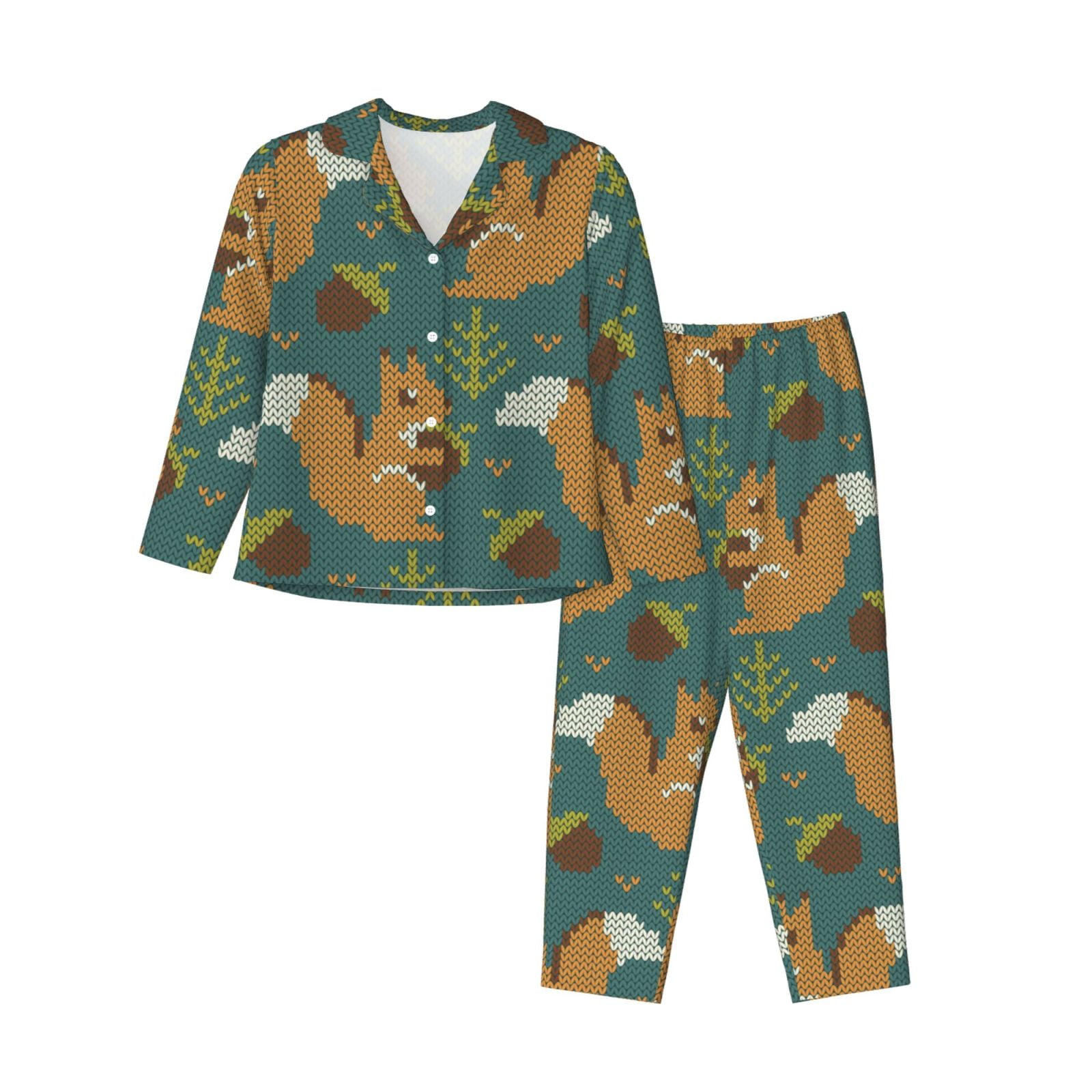 Daiia Knitted Woodland Squirrel for Women's Long-Sleeved Pajama Set ...