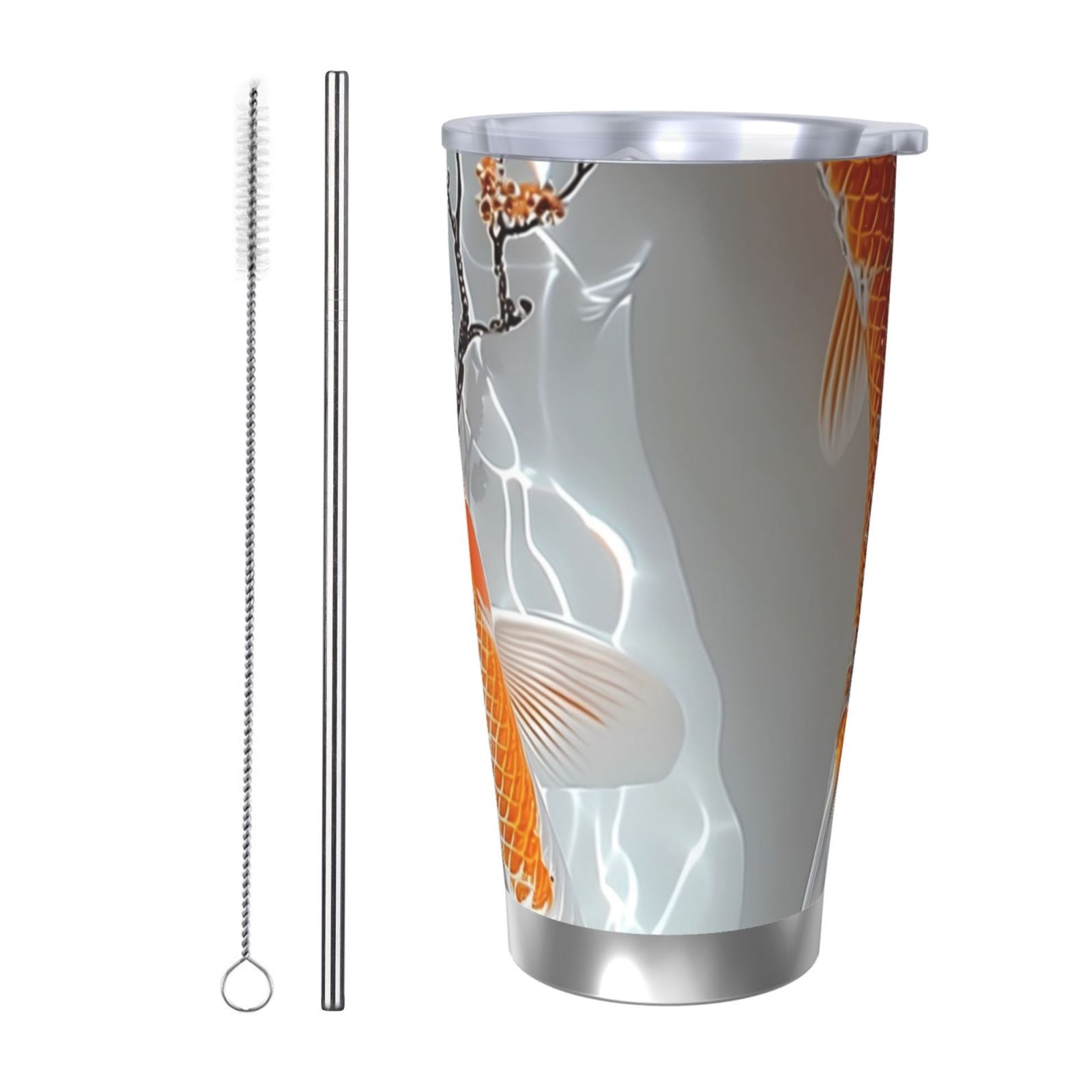Daiia Koi Fish Water Printed 20oz Insulated Coffee Cup with Straw ...
